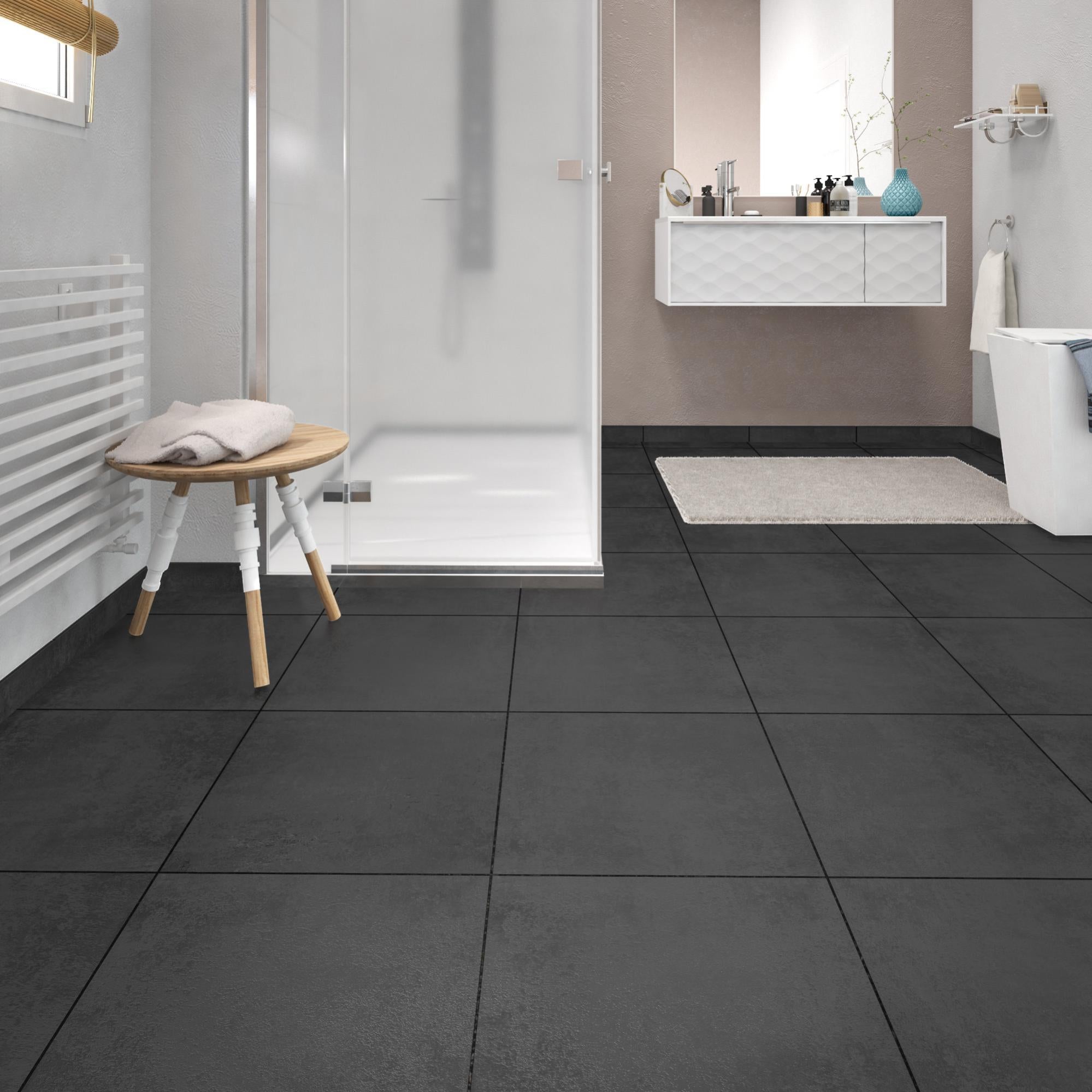 Carrelage sol et mur forte effet béton noir Emotion l.45 x L.45 cm ...