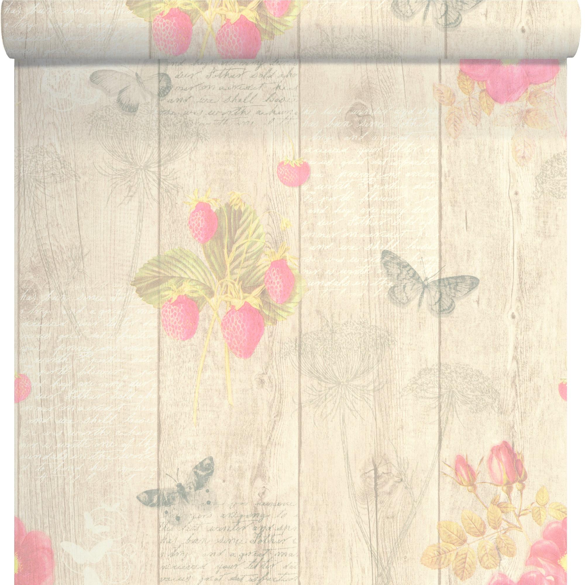 Papier peint papillons beige, rose intissé cuisine et bain | Leroy Merlin