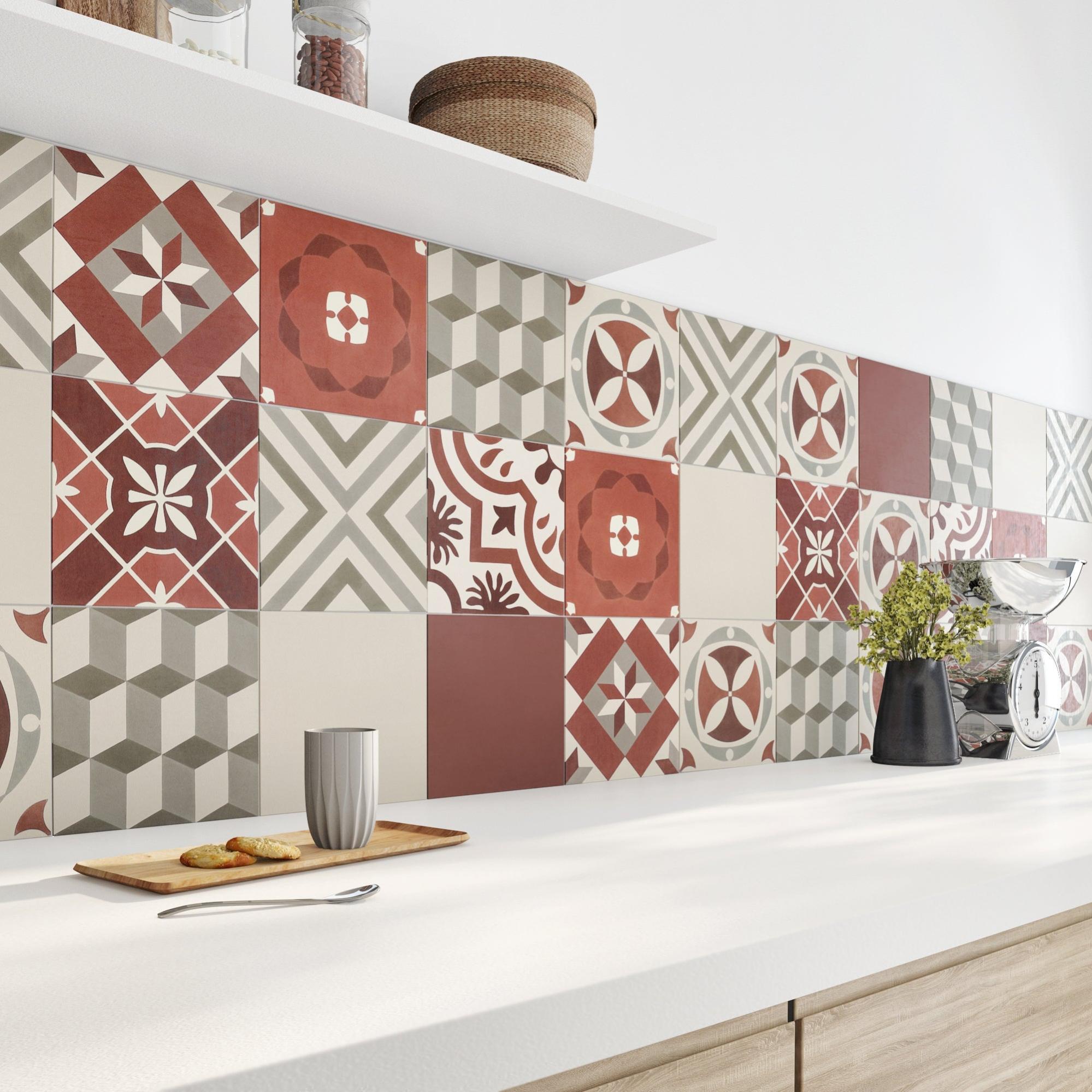 Carreau de ciment mur rouge mat l.20 x L.20 cm, Belle epoque lisa ...