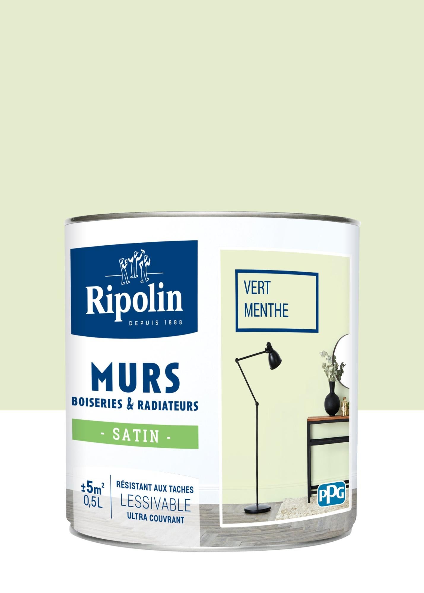 Peinture vert menthe satin RIPOLIN Murs et boiseries 0.5 l | Leroy Merlin