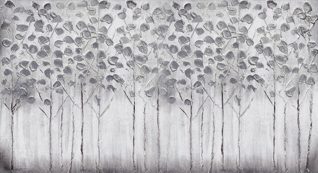 Toile peinte Triptyque Troncs d'arbres, argent l.110 x H.60 cm | Leroy ...