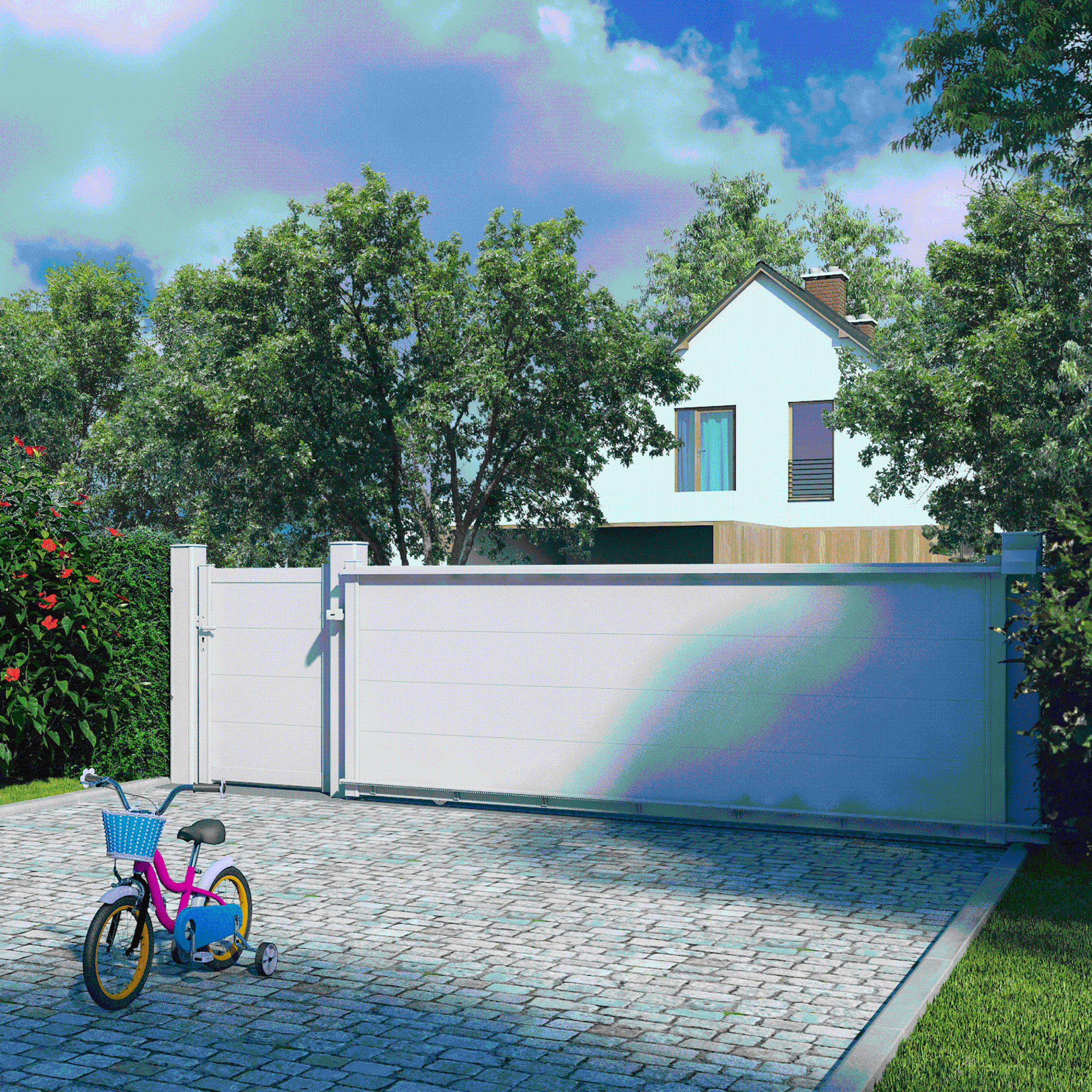 Portail coulissant aluminium Hezo blanc Klos up!, l.362 x H.110.5 cm | Leroy Merlin