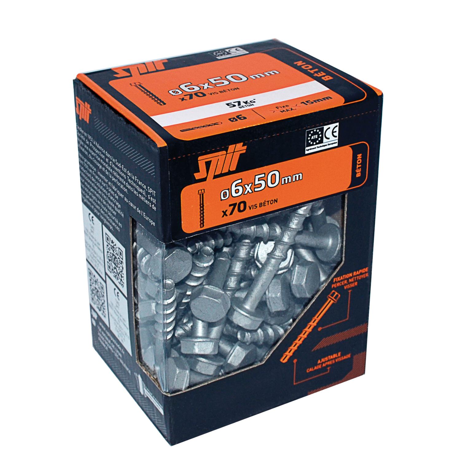 Lot de 70 vis tapcon SPIT, Diam.6 x L.50 mm | Leroy Merlin