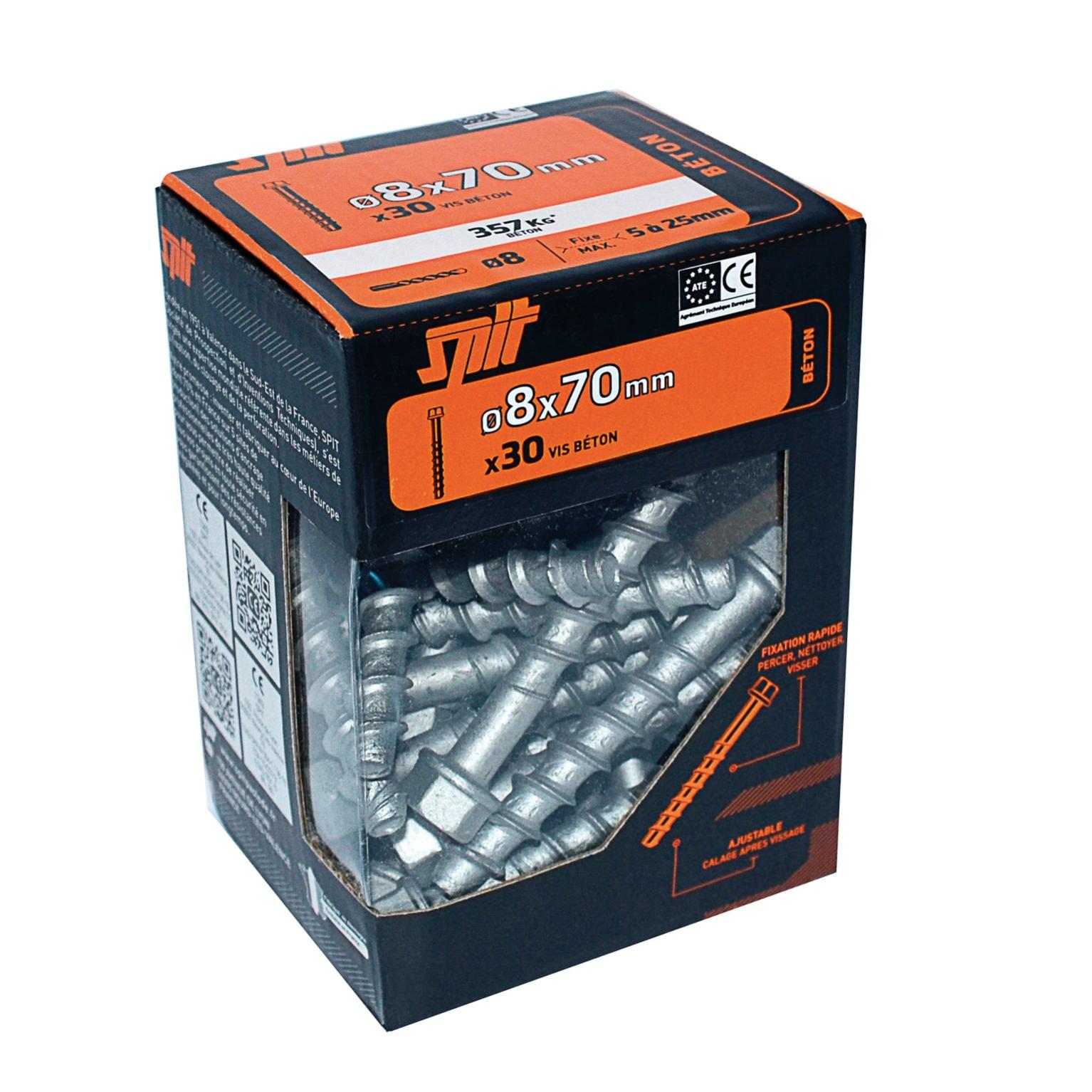 Lot de 30 vis tapcon SPIT, Diam.8 x L.70 mm | Leroy Merlin