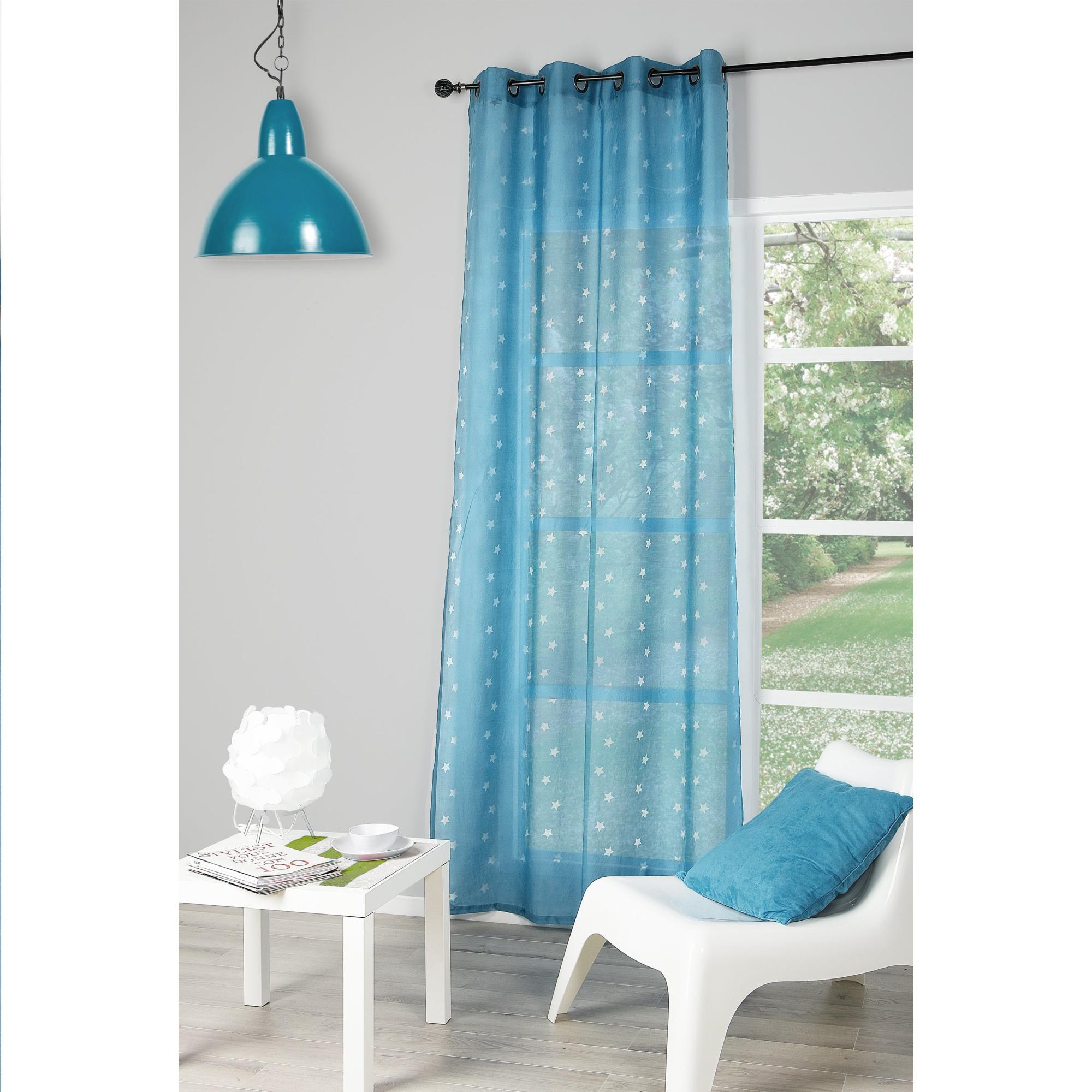 Voilage transparent, Stella bleu l.140 x H.260 cm | Leroy Merlin