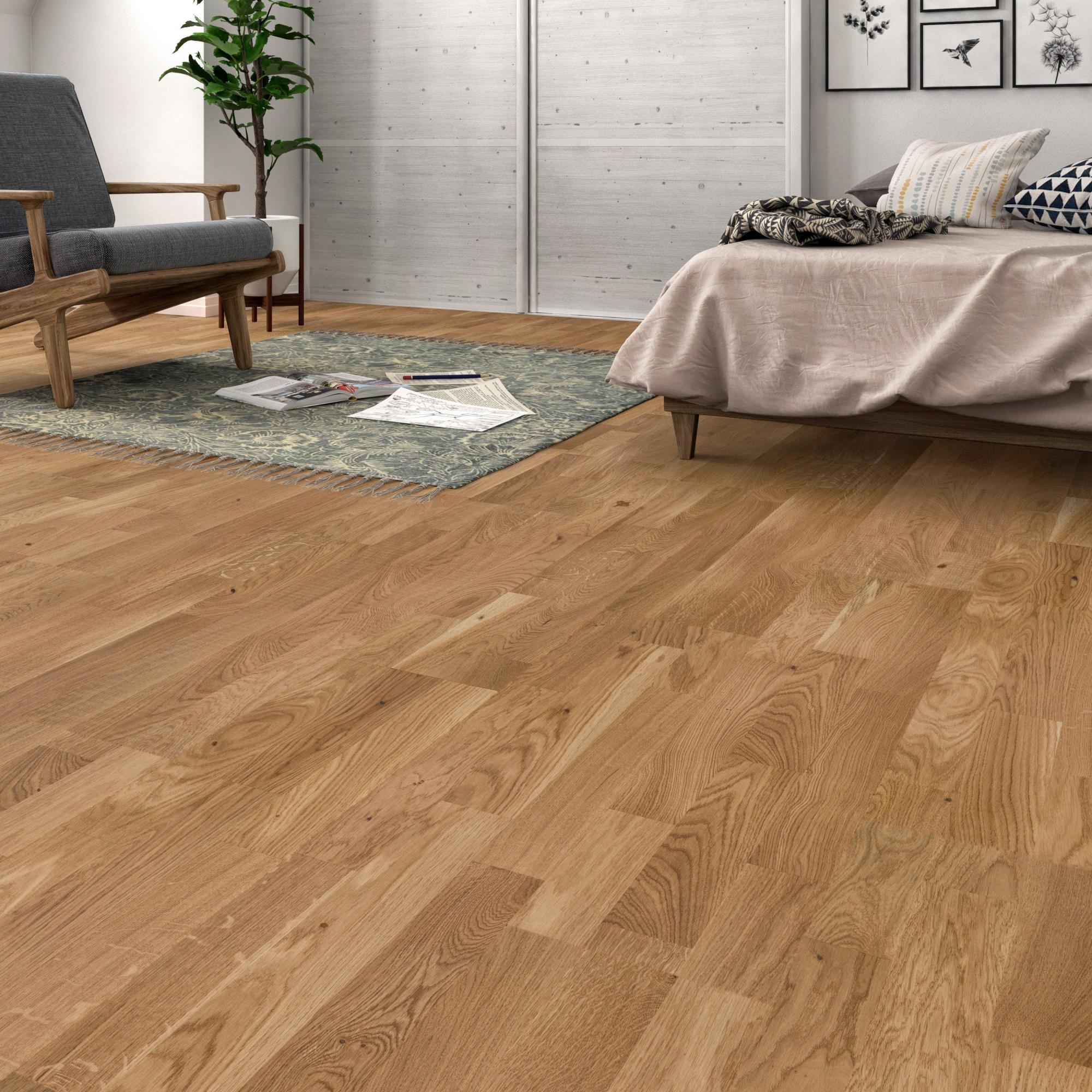 Parquet contrecollé medio chêne blond vernis brossé 3 frises l.20.7 ...