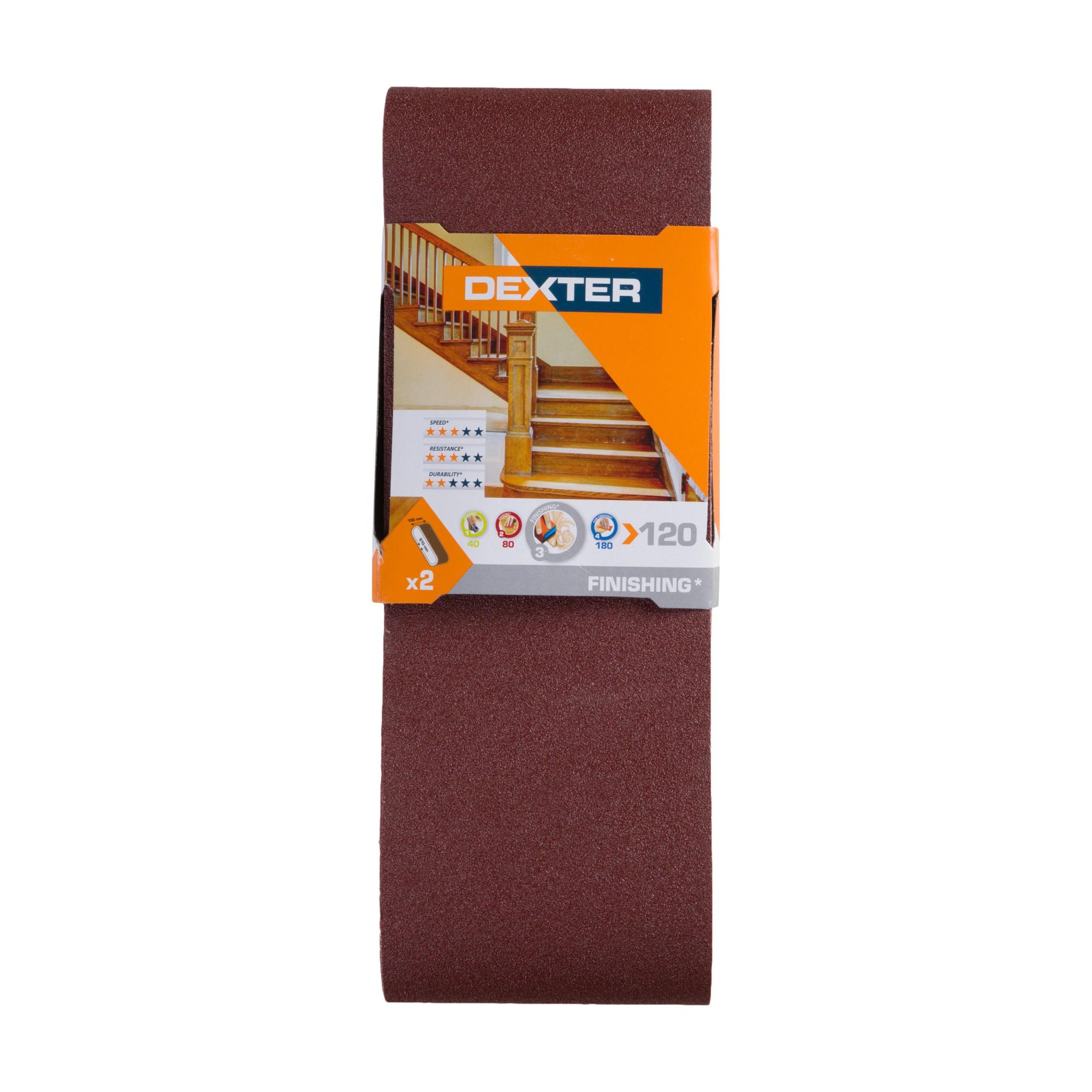 Lot de 2 bandes abrasives DEXTER, 100 x 610 mm, grains 120 | Leroy Merlin