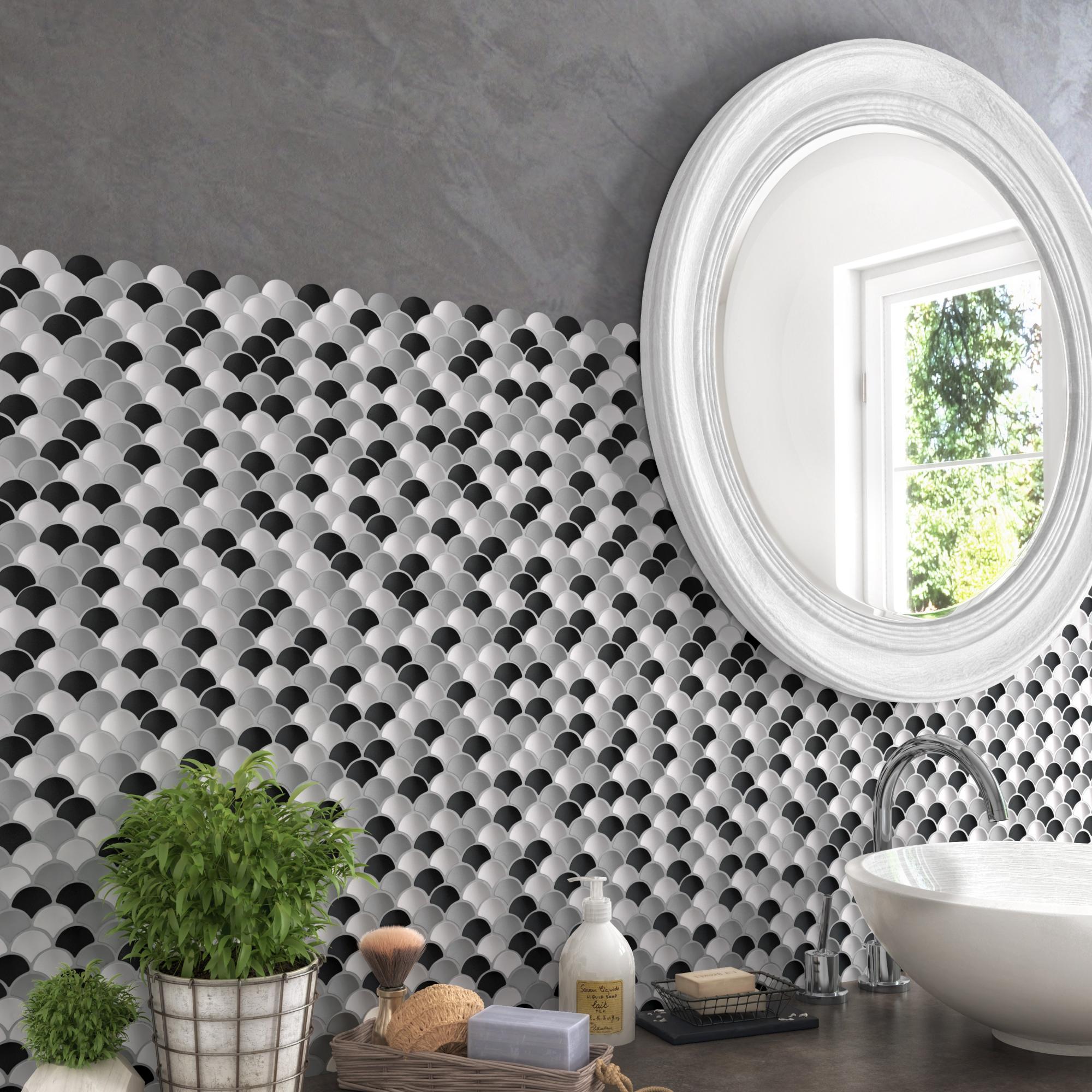 Mosaïque sol et mur Ecailles gris, noir, blanc 32 x 31.5 cm | Leroy Merlin
