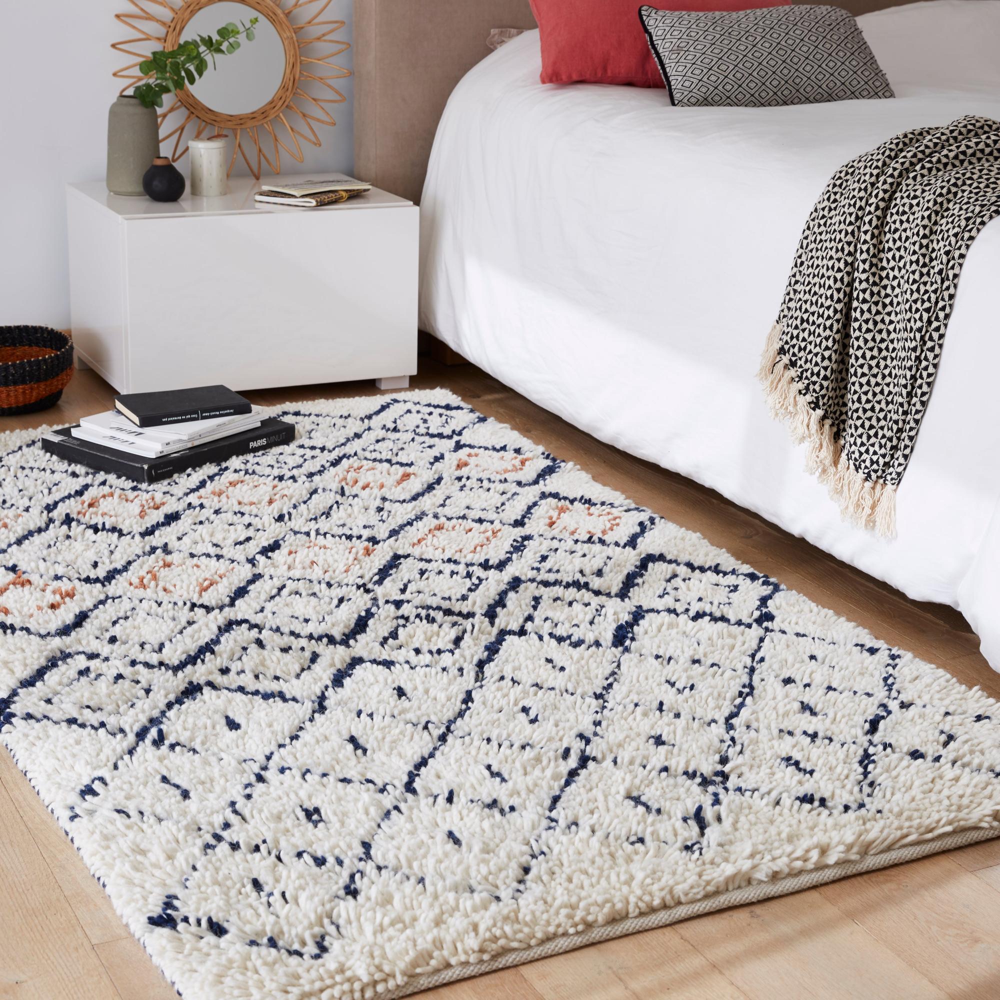 Tapis bleu rectangulaire, l.120 x L.170 cm laine Berbere | Leroy Merlin