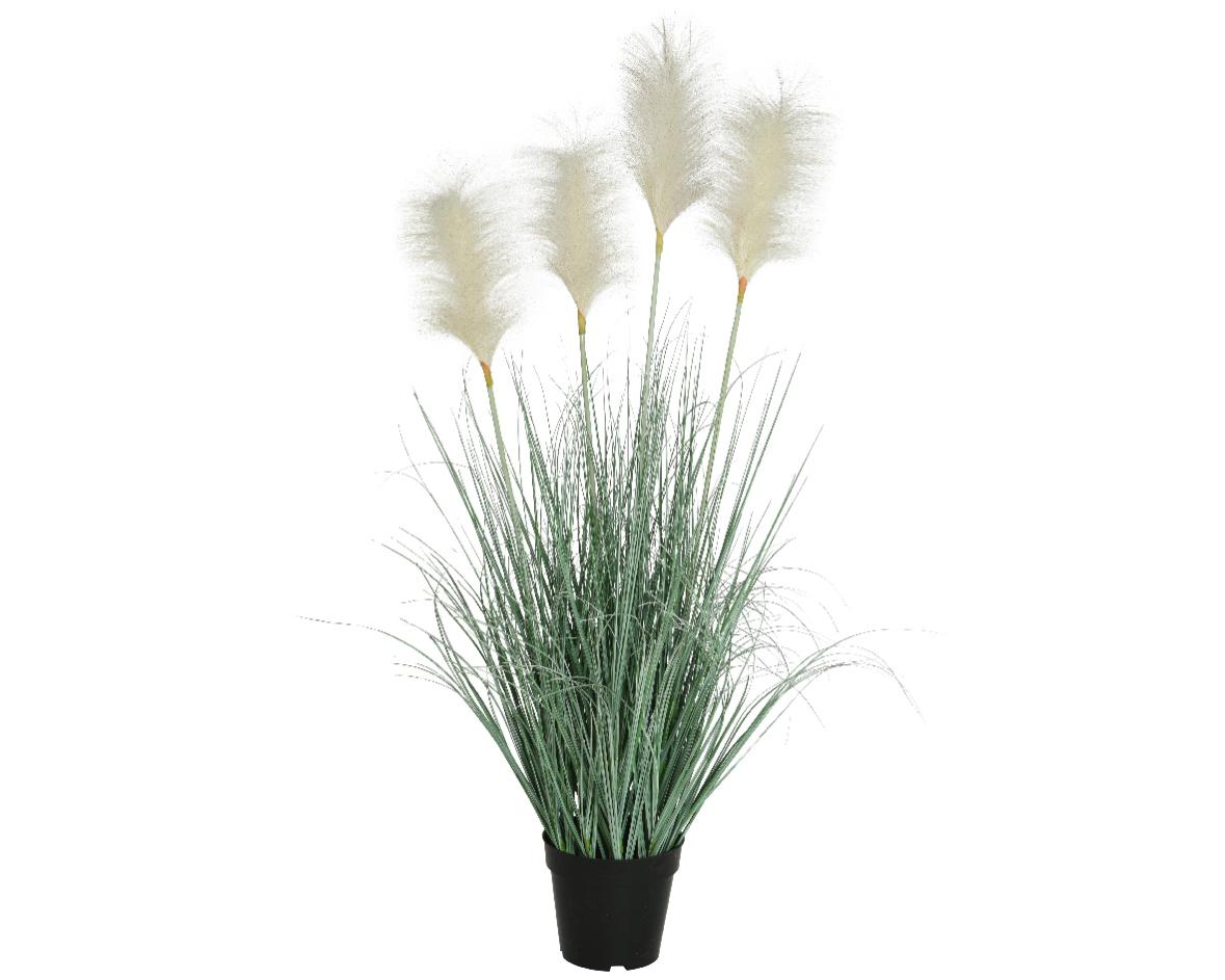 Herbes pampa artificiels en pot avec 4 plumeaux blancs diamètre 53 cm ...
