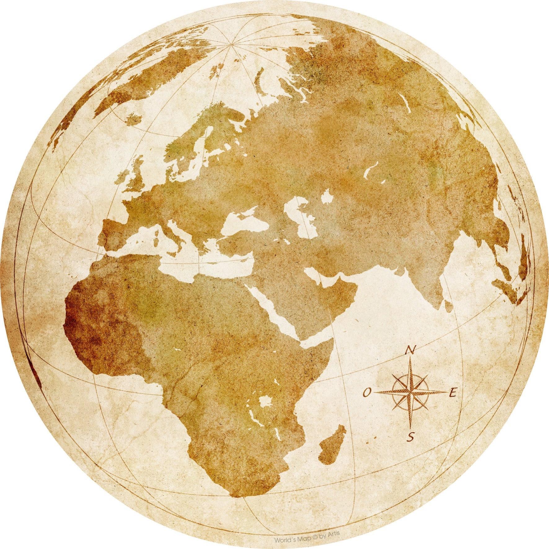 Verre imprimé Planisphère rond D45cm, beige & écru ARTIS l.44 x H.44 cm ...