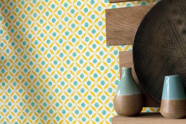 Papier peint vinyle Acapulco Juba jaunt turquoise | Leroy Merlin