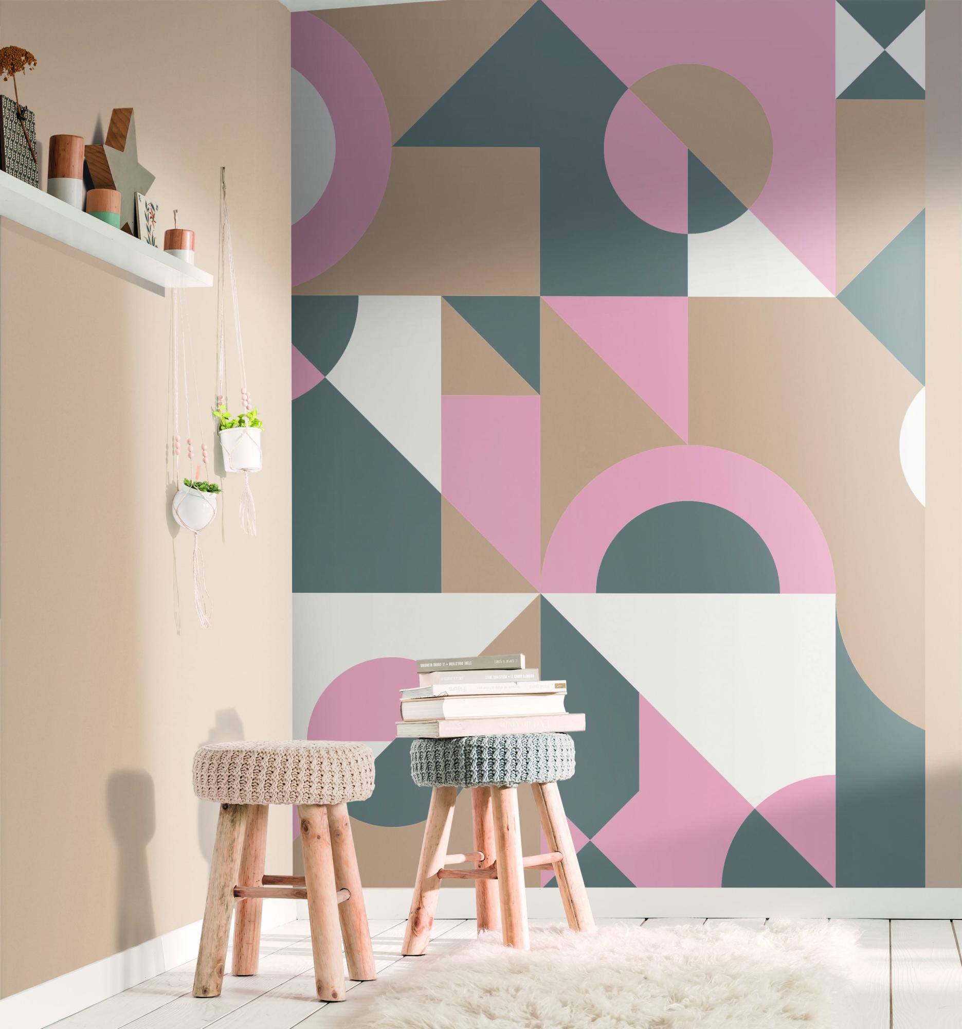 Papier peint intissé Spaces panoramique cubisme gris rose beige | Leroy ...