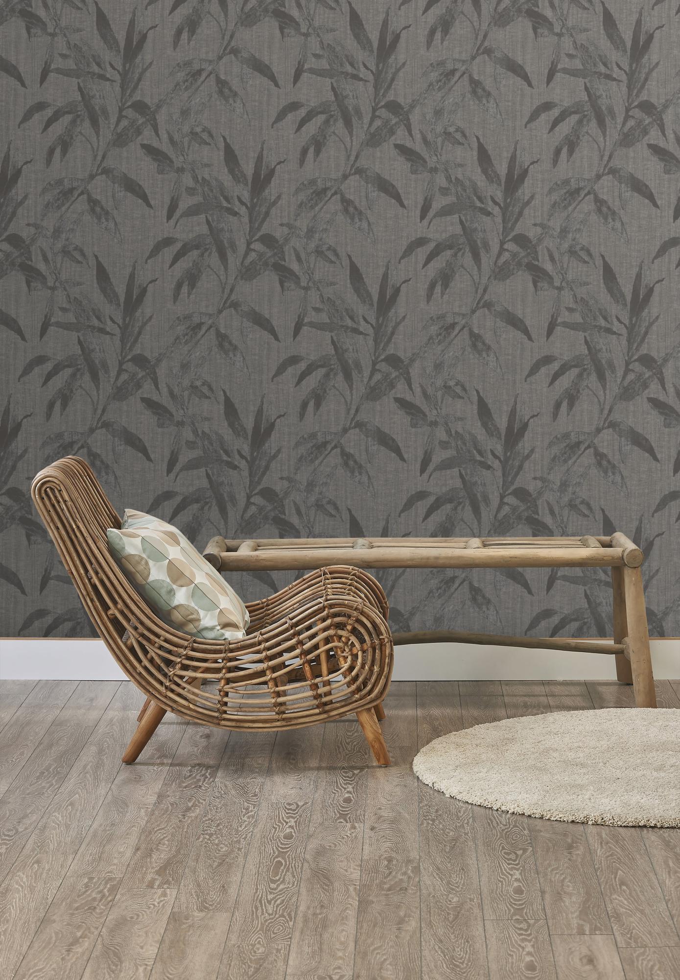 Papier peint intissé Travelling Feuilles gris | Leroy Merlin