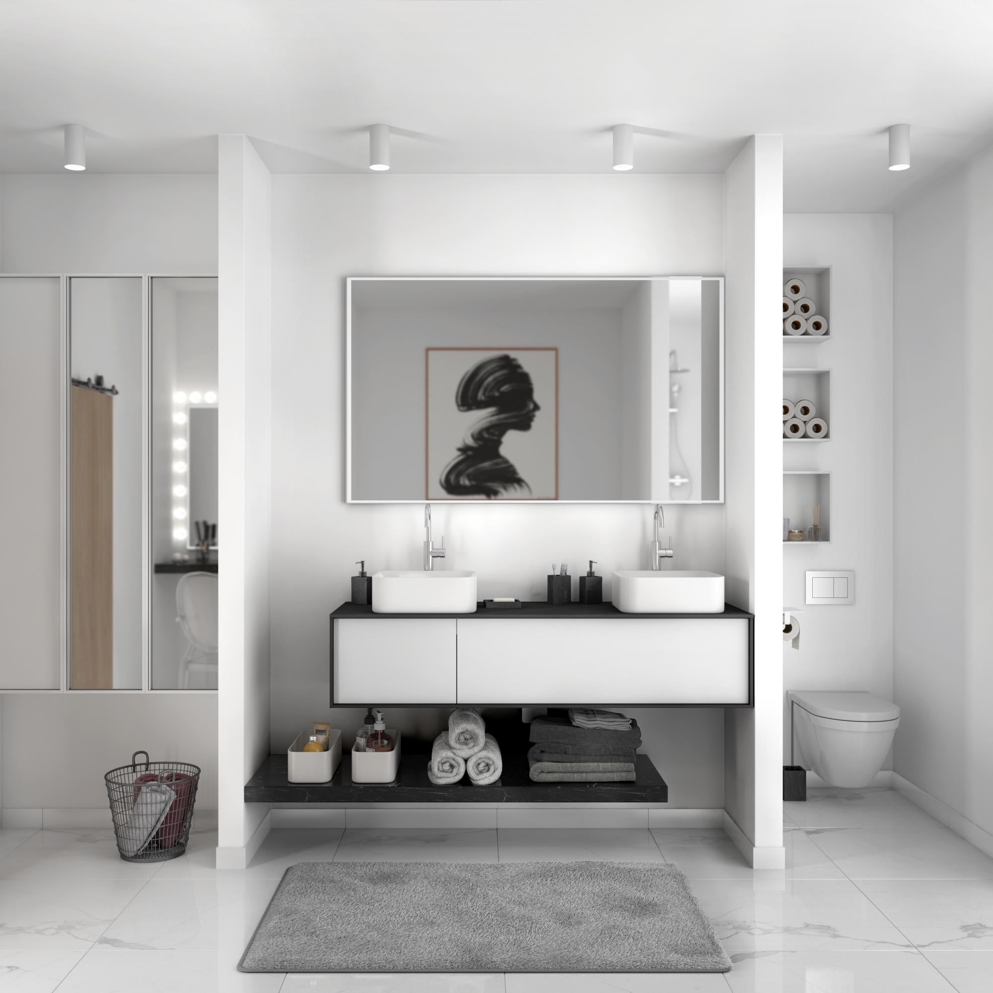 Meuble double vasque l.150 x H.33 x P.48 cm, effet chêne noir, Neo ...