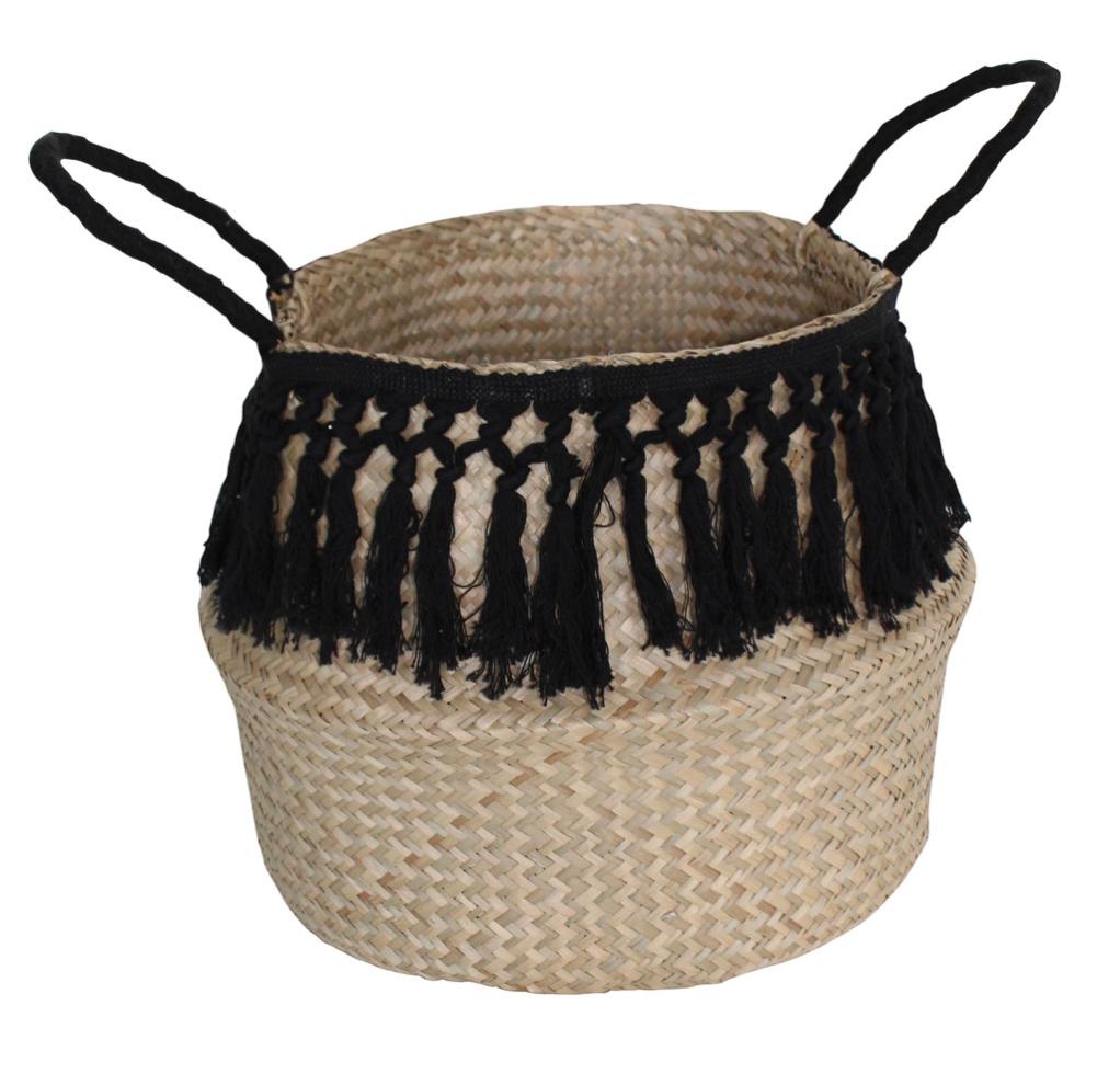 Panier de rangement taille unique paille BOX & BEYOND Cloche franges H ...