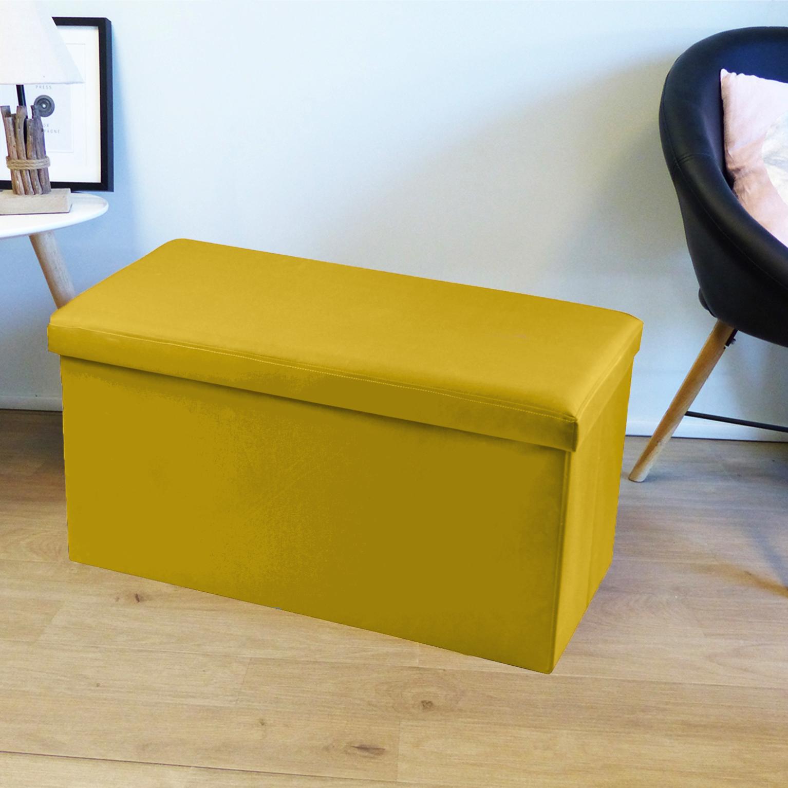 Pouf d'intérieur jaune moutarde, l.38 x L.76 x H.38 cm Pliable oxford ...