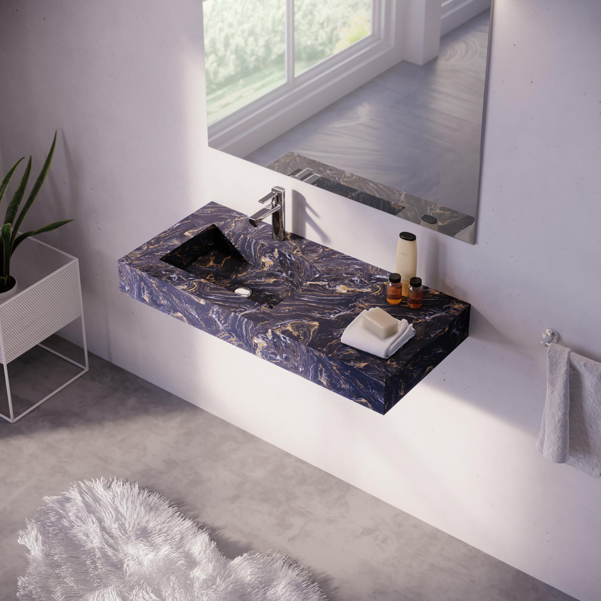 Plan vasque simple Portoro Pierre marbre portoro l.101 x P.46 cm ...