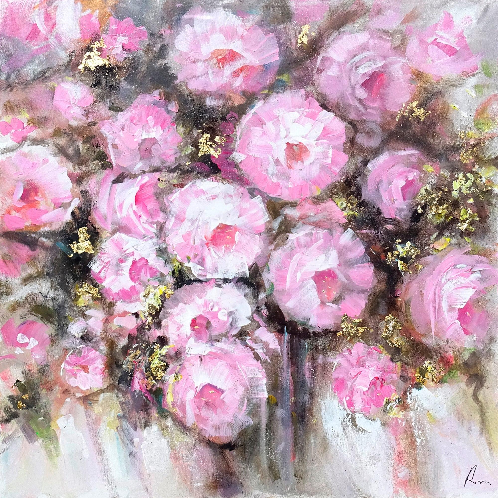 Toile peinte Bouquet de fleurs roses l.70 x H.70 cm | Leroy Merlin