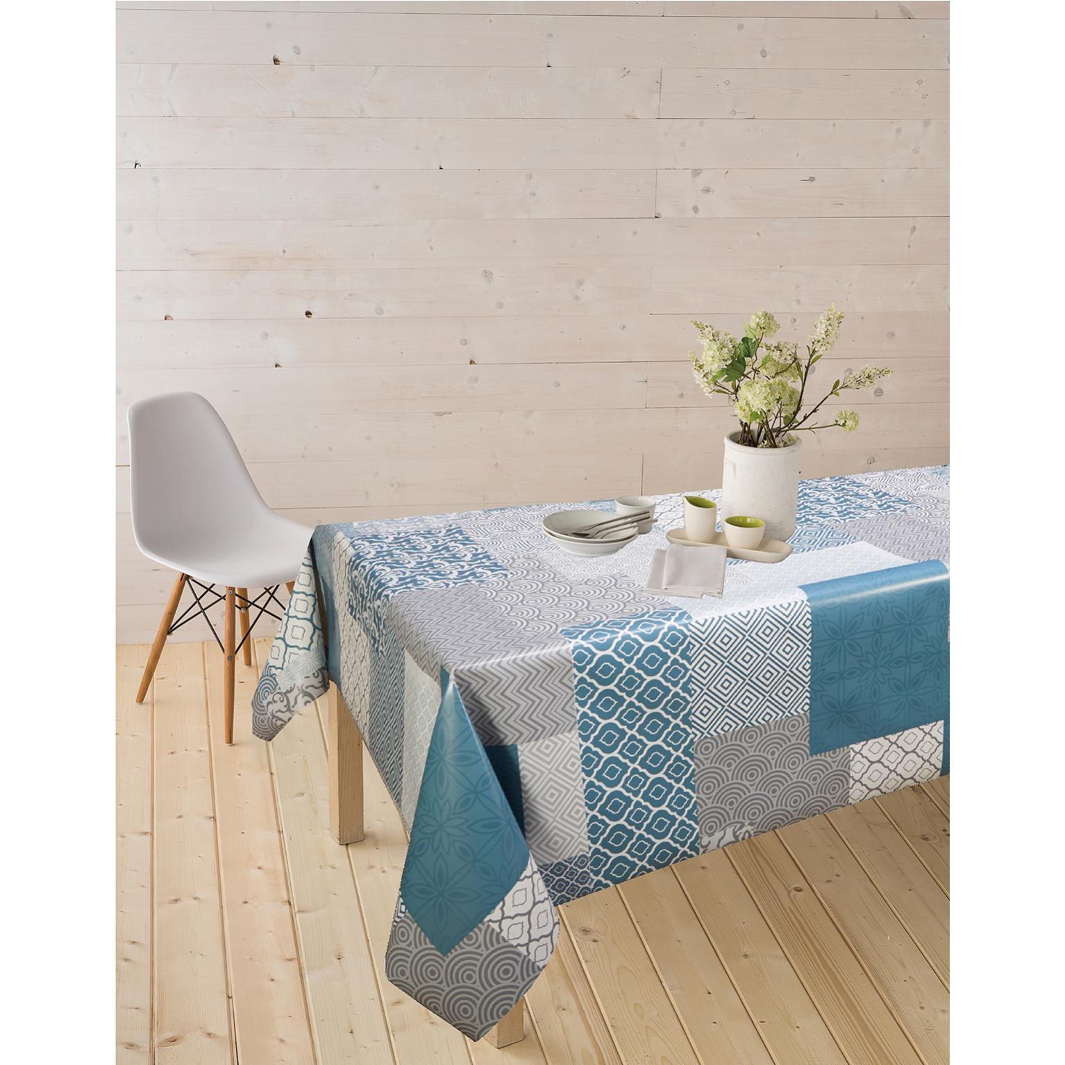 Toile cirée rectangulaire l.140 x L.250 cm, pvc antitâche bleu ...