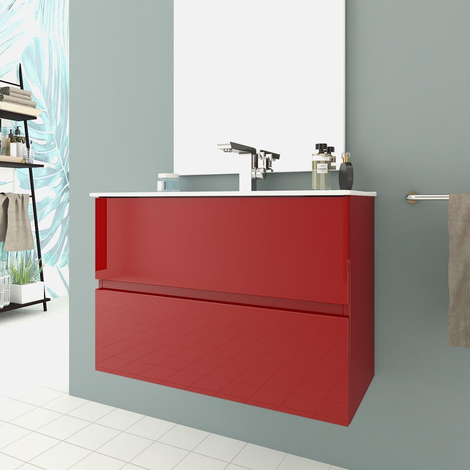 Meuble simple vasque l.80 x H.55, rouge, Shane | Leroy Merlin