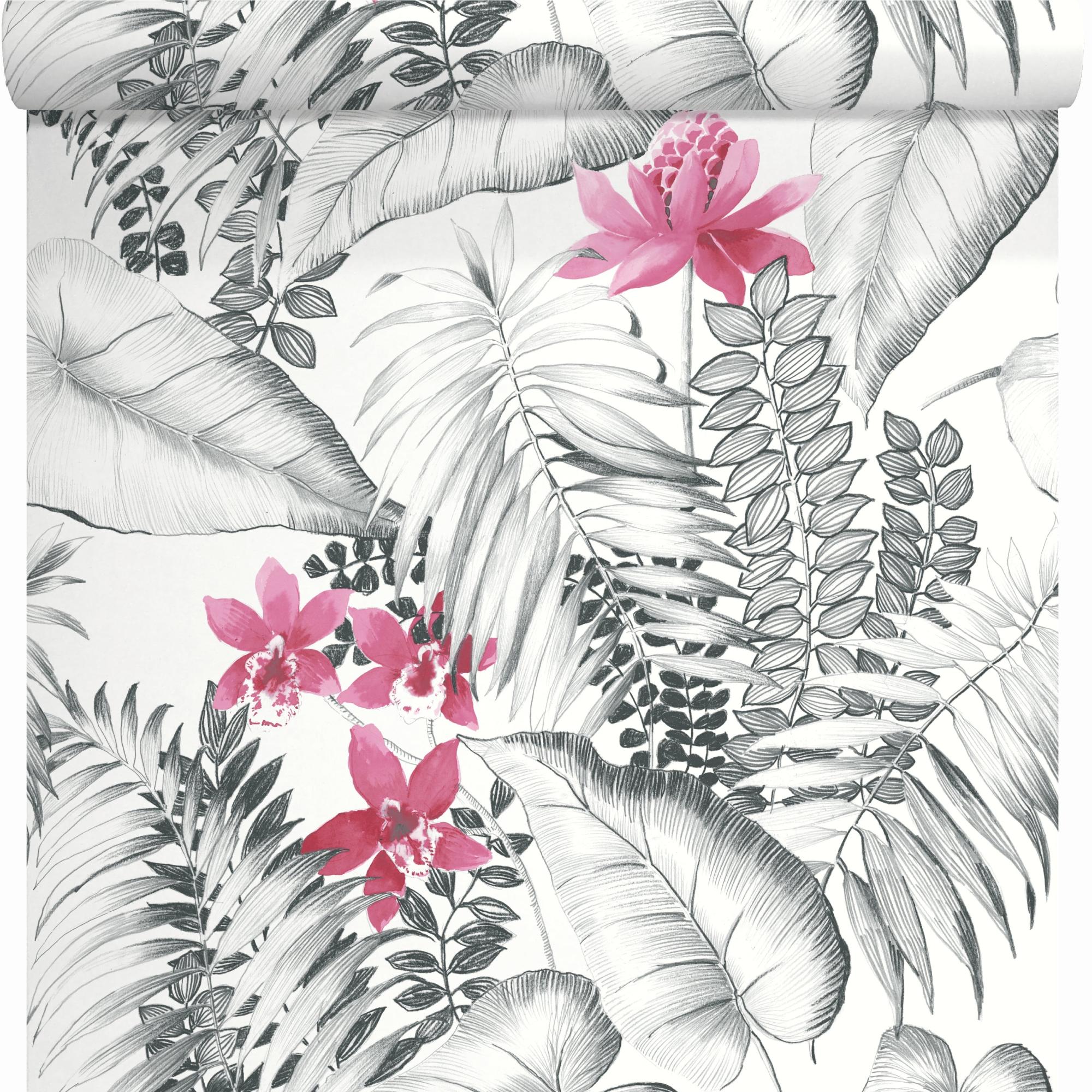 Papier peint intissé FRAGRANCE Fleurs Tropiques rose | Leroy Merlin