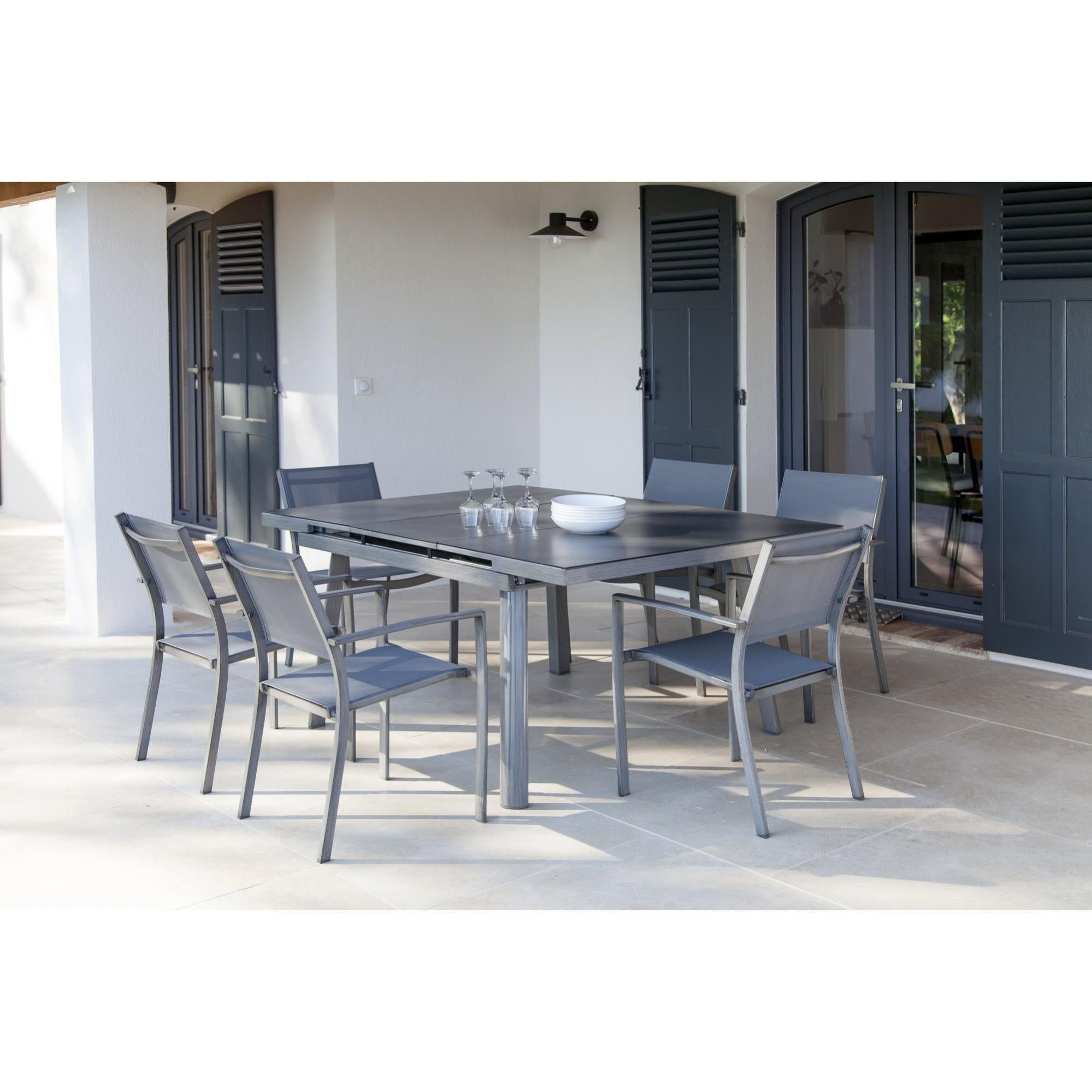 Salon de jardin Allonge automatique aluminium gris, 6 personnes | Leroy ...