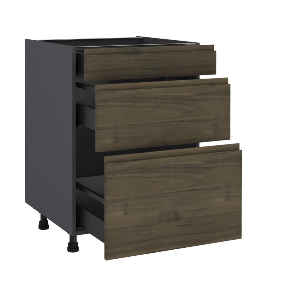 Meuble bas de cuisine Tokyo effet noyer, 3 tiroirs H77xl60 | Leroy Merlin