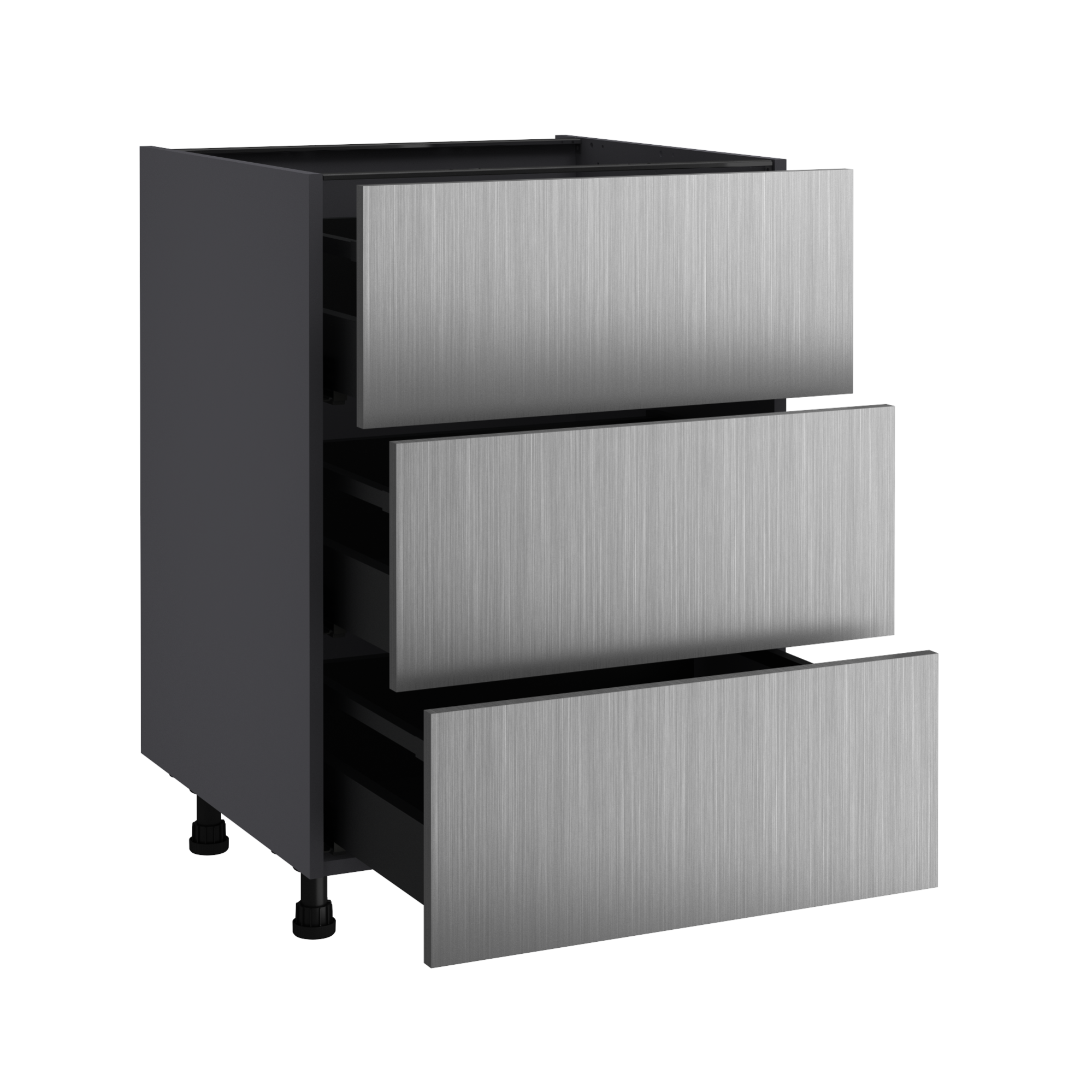 Meuble bas de cuisine Detroit effet inox, 3 tiroirs H77xl60 | Leroy Merlin