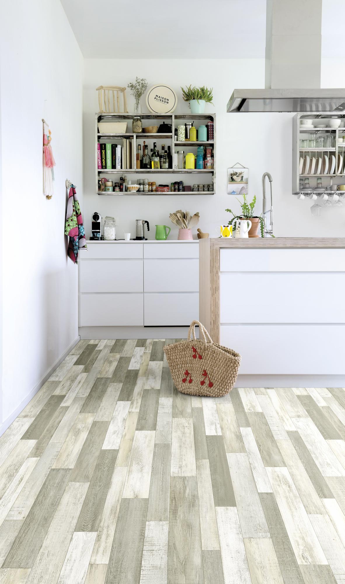 Sol PVC effet parquet blanc/gris nîmes BEAUFLOR rouleau l.4 m | Leroy ...