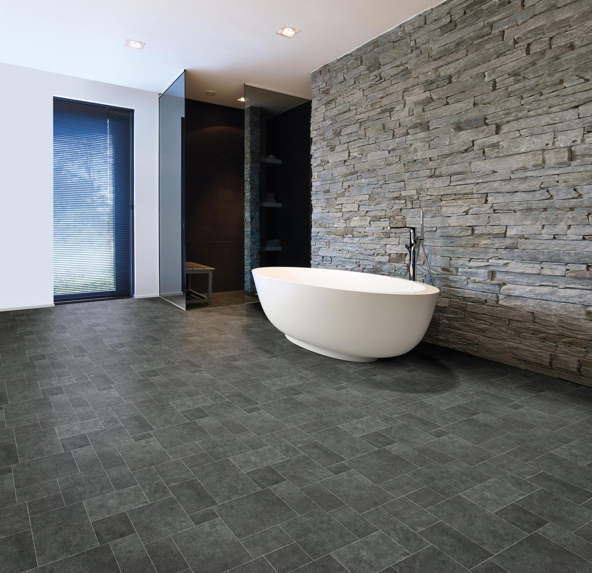 Sol PVC effet carrelage noir/gris marseille BEAUFLOR rouleau l.4 m ...