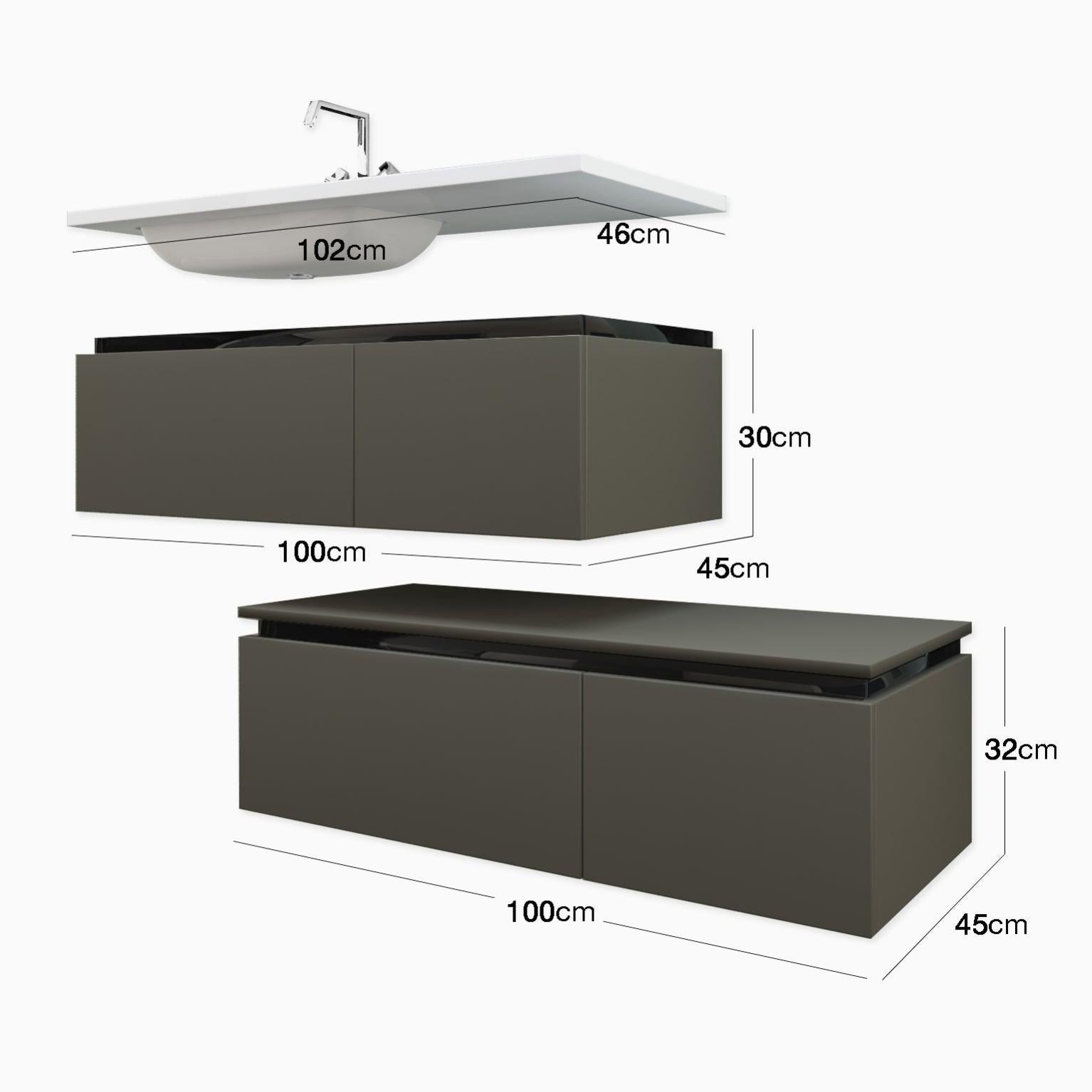 Meuble simple vasque, . l.100 x H.30 x P.45 cm, gris poivre, Avril ...