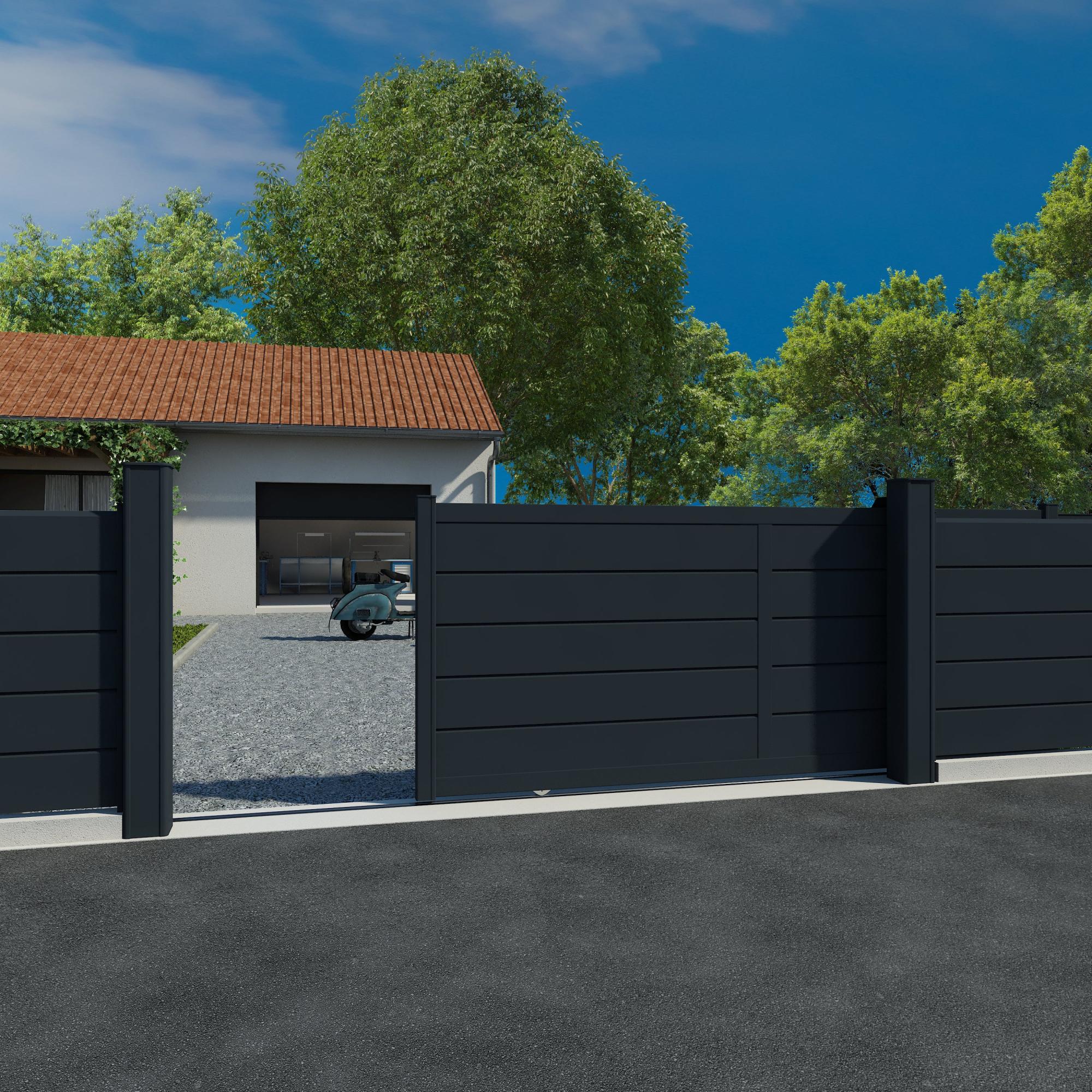 Portail coulissant aluminium Aliz gris zinc, Klos up!, l.362 x H.171 cm | Leroy Merlin