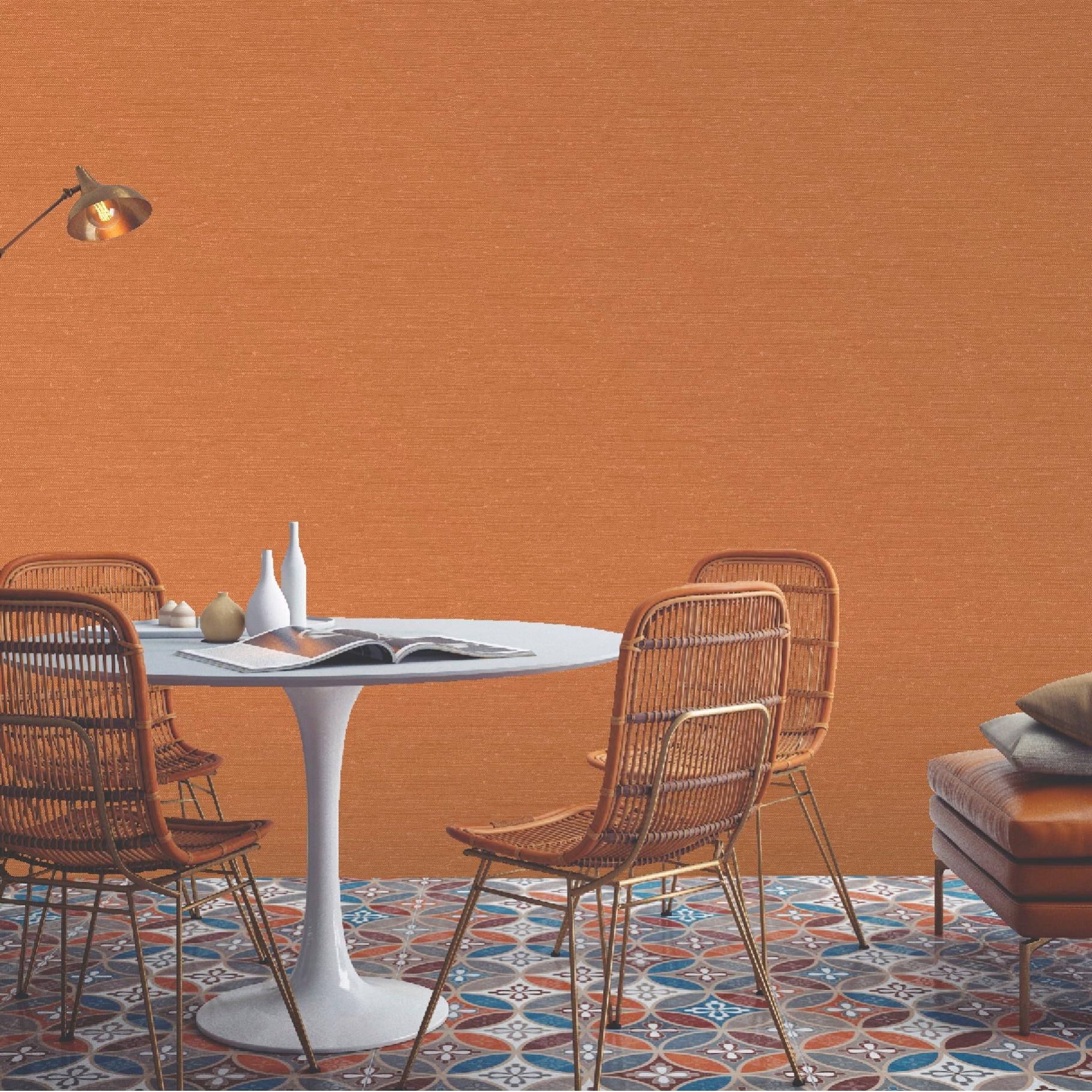 Papier peint intissé Bensimon uni maille orange brulé | Leroy Merlin