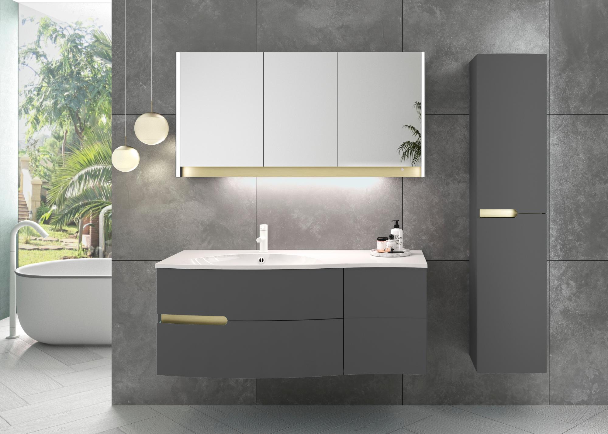 Meuble simple vasque, 2t l.130.2 x H.53.6 x P.51.6 cm, gris anthracite ...