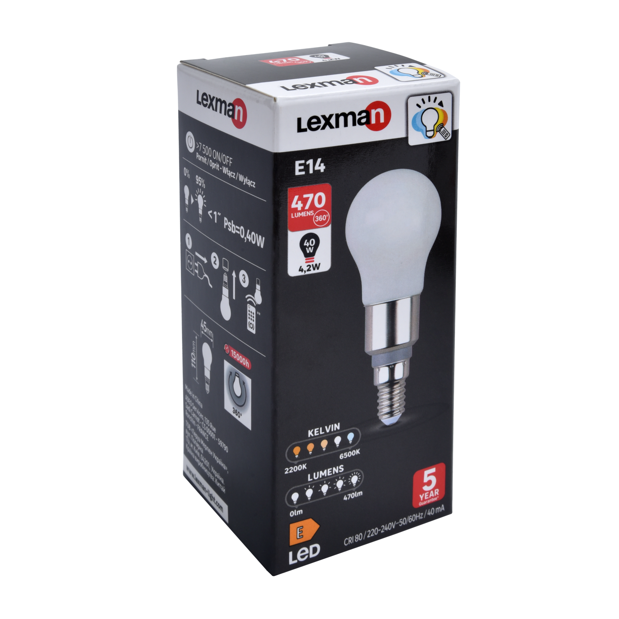 Ampoule led Universelle, sphérique, E14, blancs & intensité variables ...