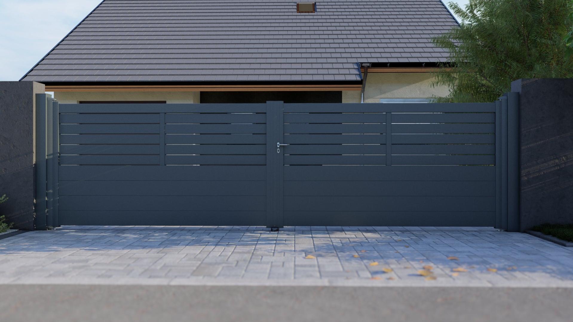 Portail battant aluminium Discreto gris anthracite COFRECO, l.598.5 x H ...