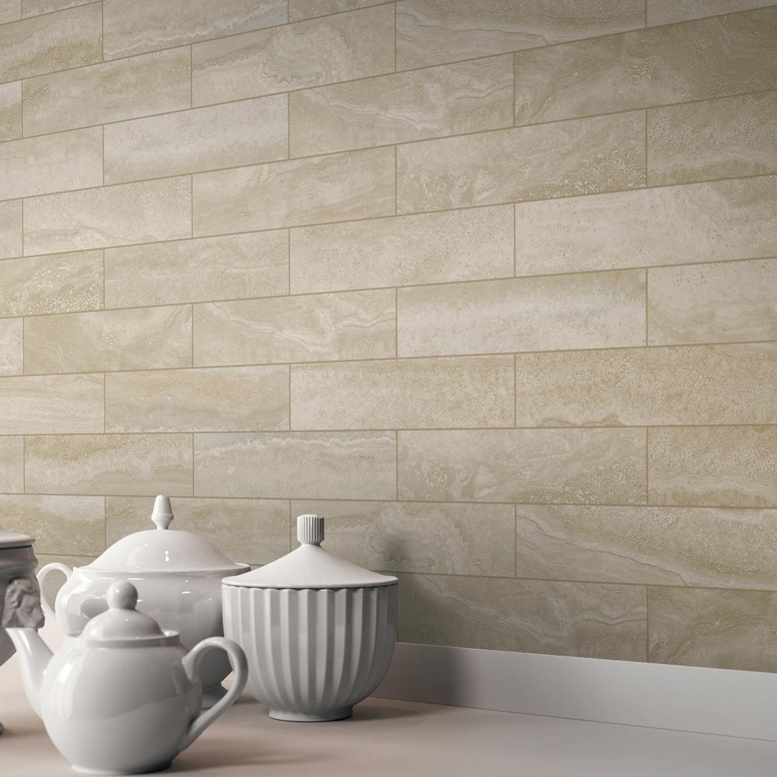 Carrelage sol effet travertin beige Via appia l.7.3 x L.7.3 cm SANT ...