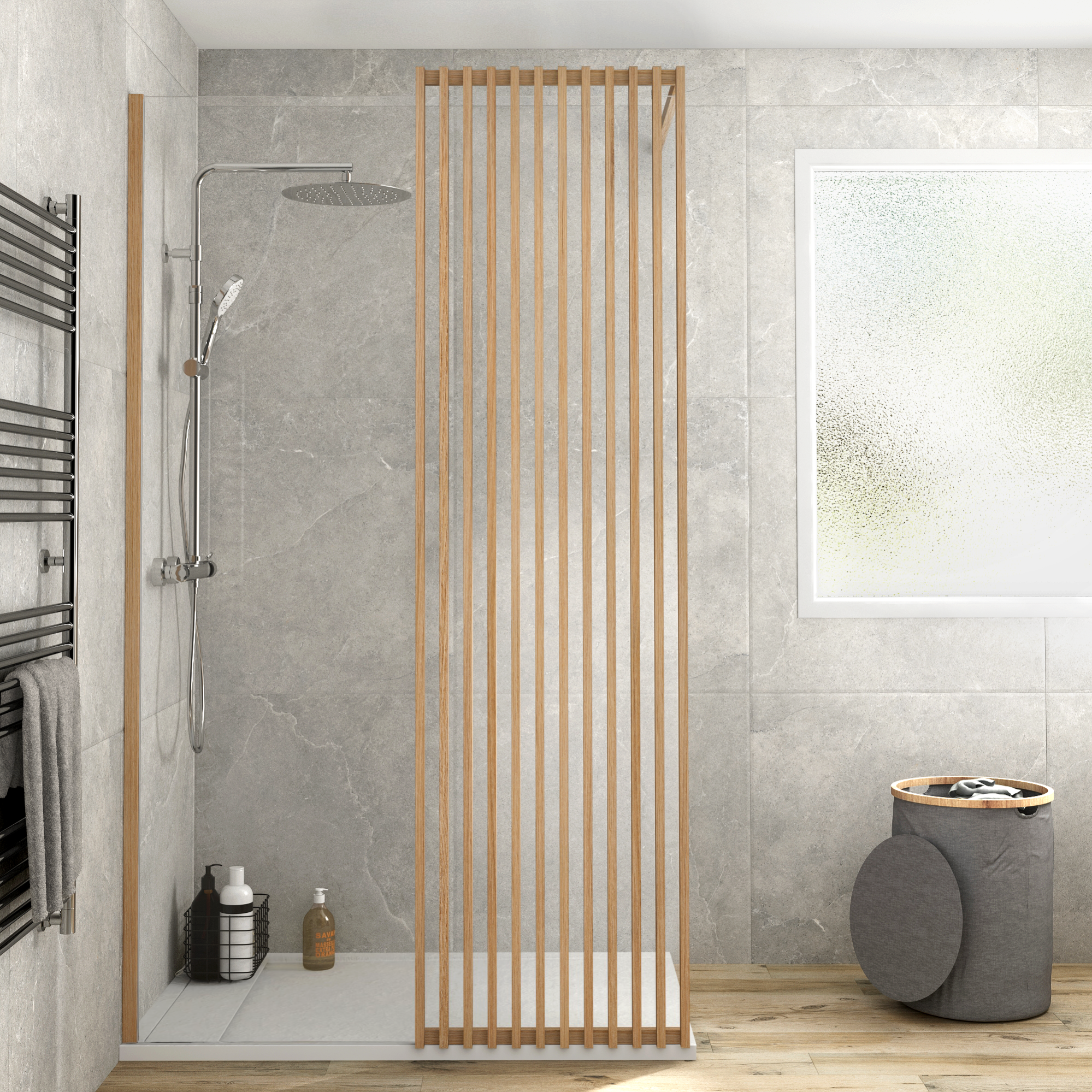 Pack douche italienne receveur neo blanc 90x120 + paroi Lumi effet bois ...