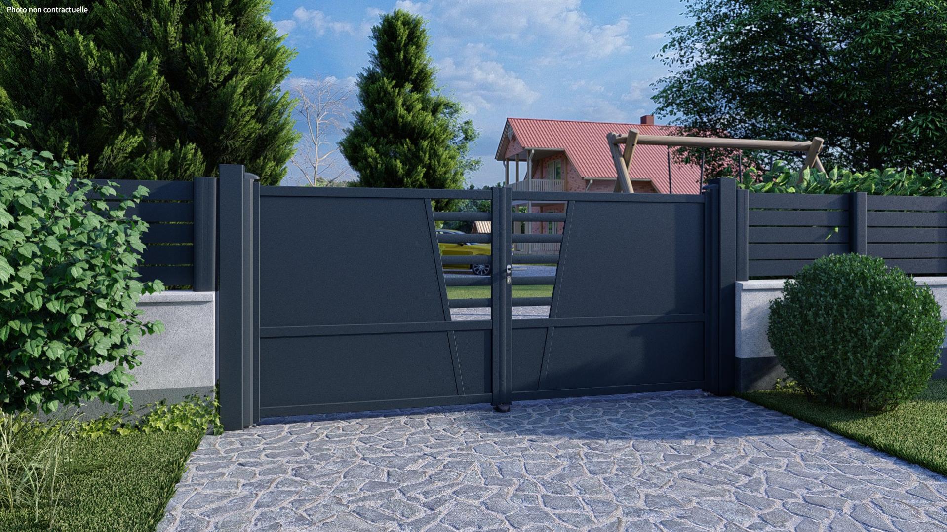 Portail battant aluminium Miss gris anthracite COFRECO, l.348.5 x H.160 ...