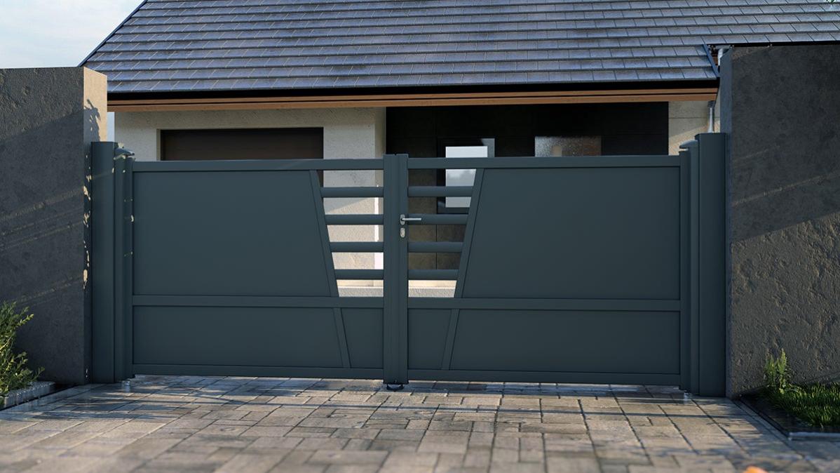 Portail battant aluminium Miss gris anthracite COFRECO, l.348.5 x H.140 ...