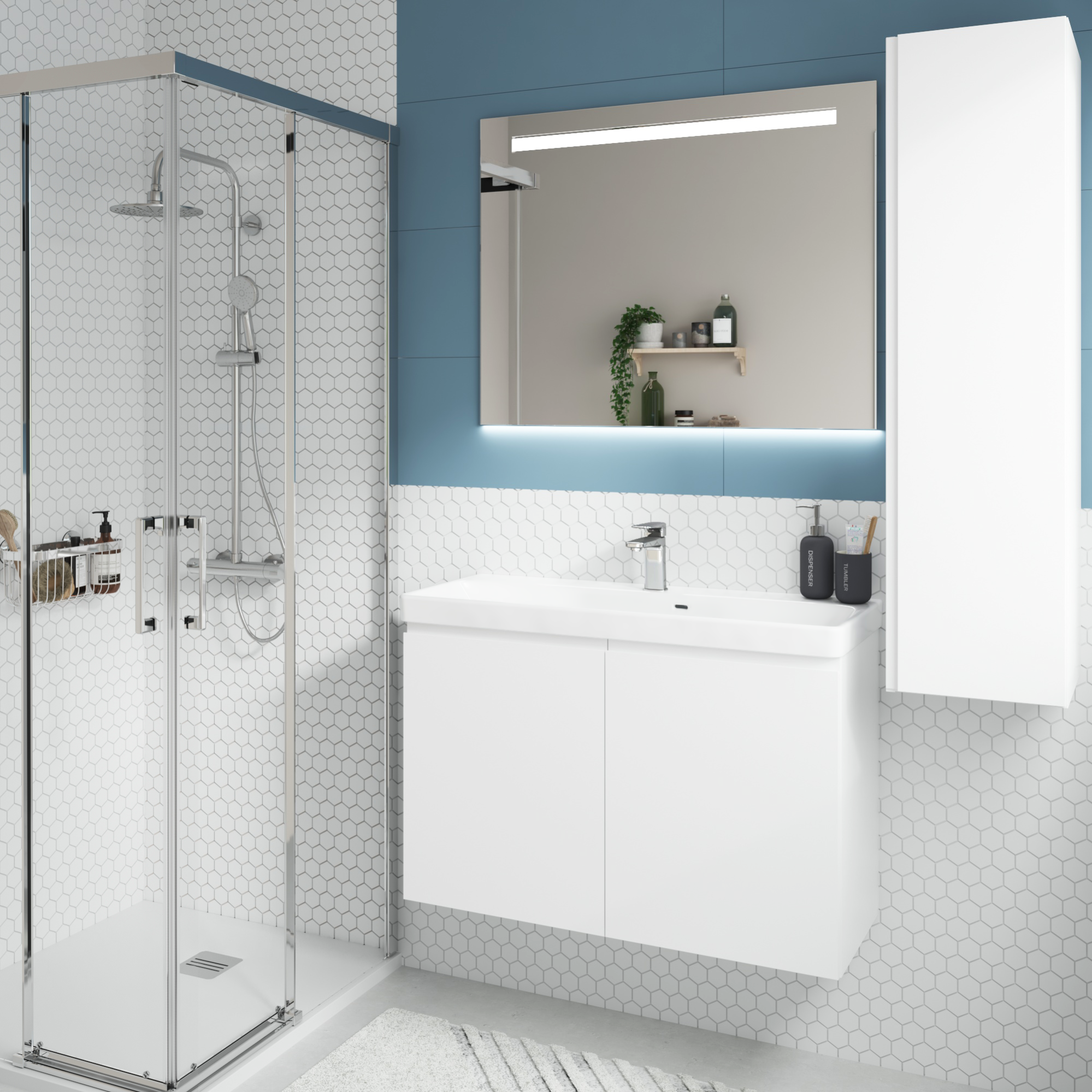 Meuble simple vasque, 2p l.90 x H.58 x P.35 cm, blanc mat, Remix | Leroy Merlin