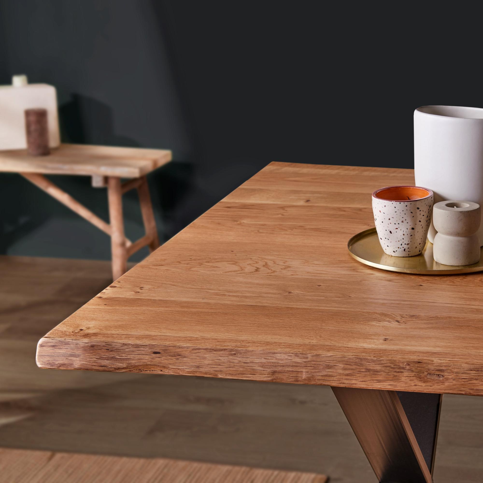 Plateau de table bois chêne authentique, L.220 x l.90 cm x Ep.35 mm ...