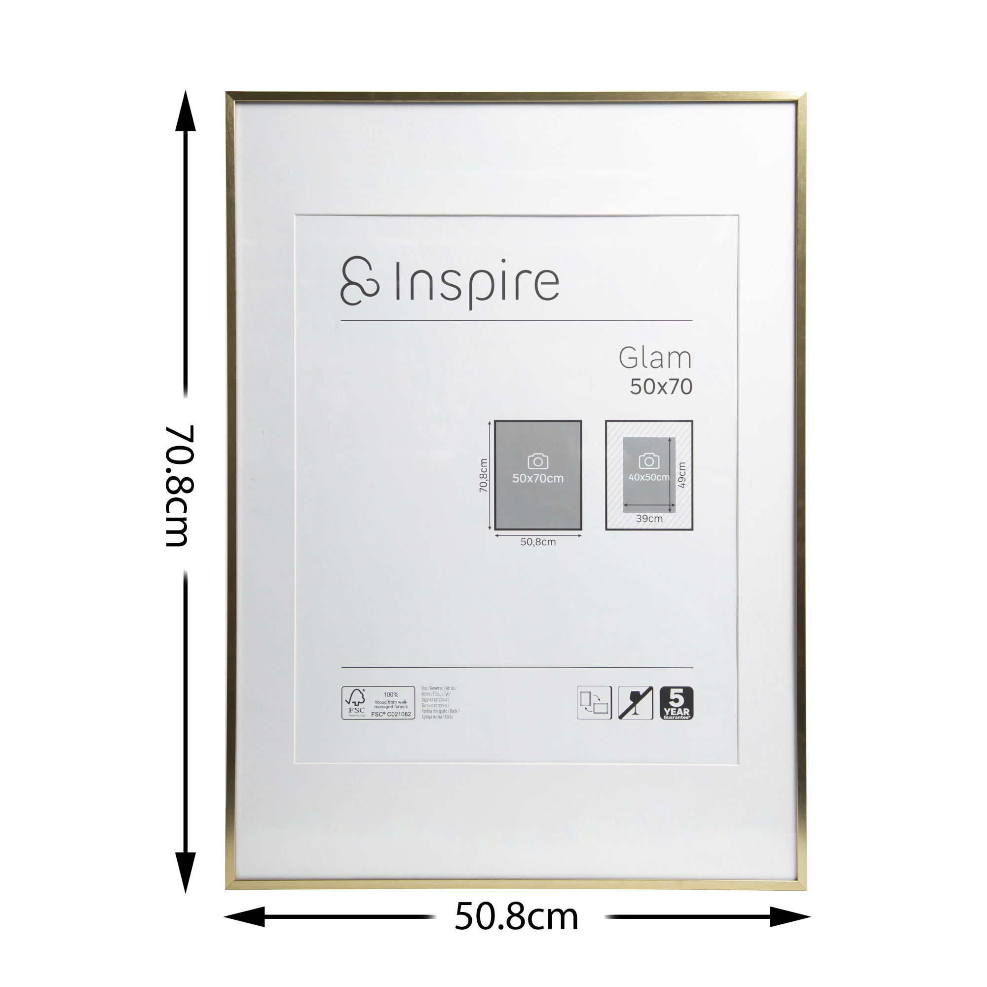Cadre Glam, 50 x 70 cm, métal doré, INSPIRE | Leroy Merlin