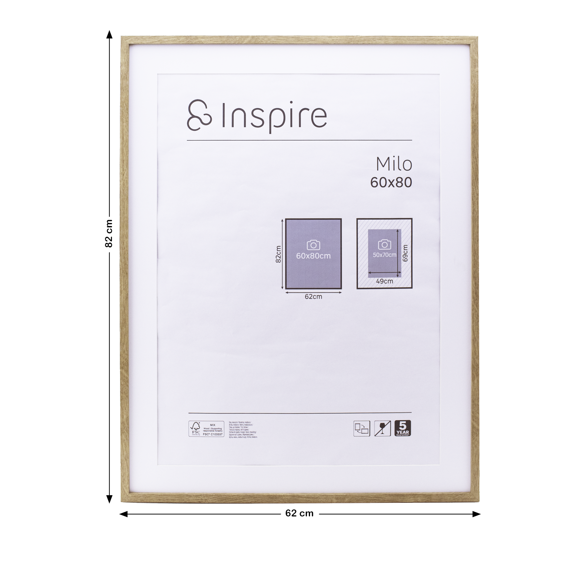 Cadre Milo, 60 x 80 cm chêne, INSPIRE | Leroy Merlin