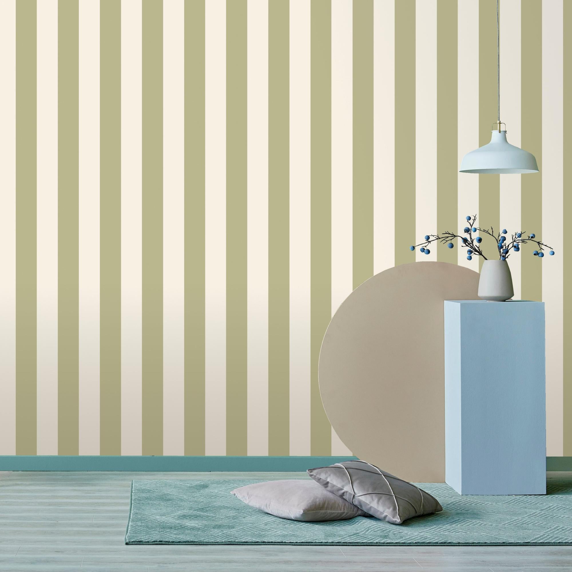 Papier peint intissé Cuisine et bain rayure xl vert, sauge, blanc ...