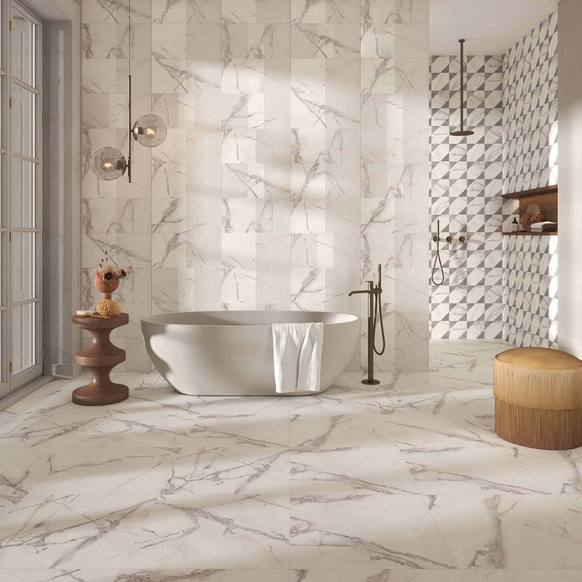 Carrelage sol intérieur effet marbre blanc Iberis l.60 x L.60 cm ...