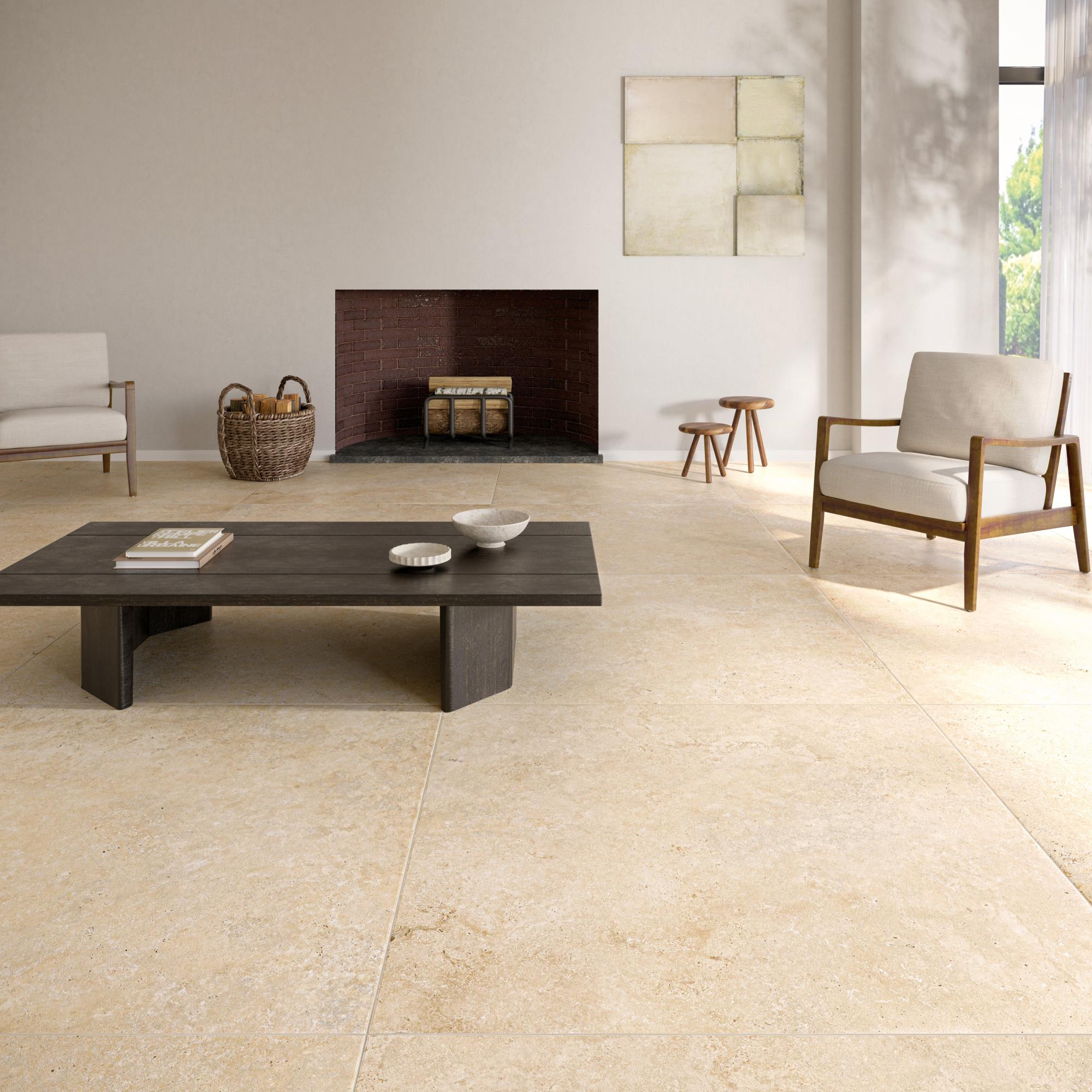 Carrelage sol intérieur effet pierre beige Avertino l.120 x L.120 cm ...