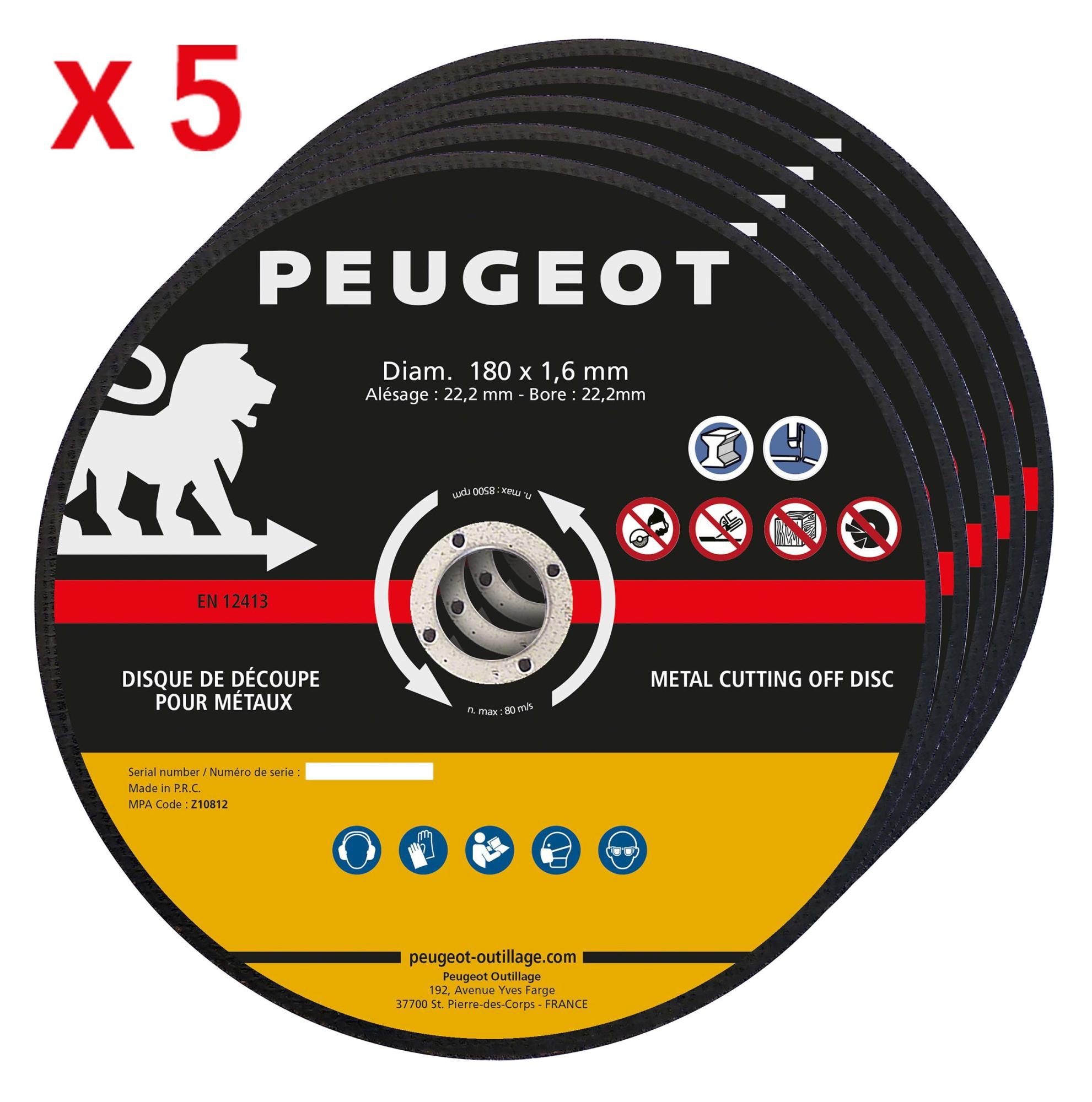 Lot de 5 disques à tronçonner 180MM métaux ferreux, PEUGEOT | Leroy Merlin