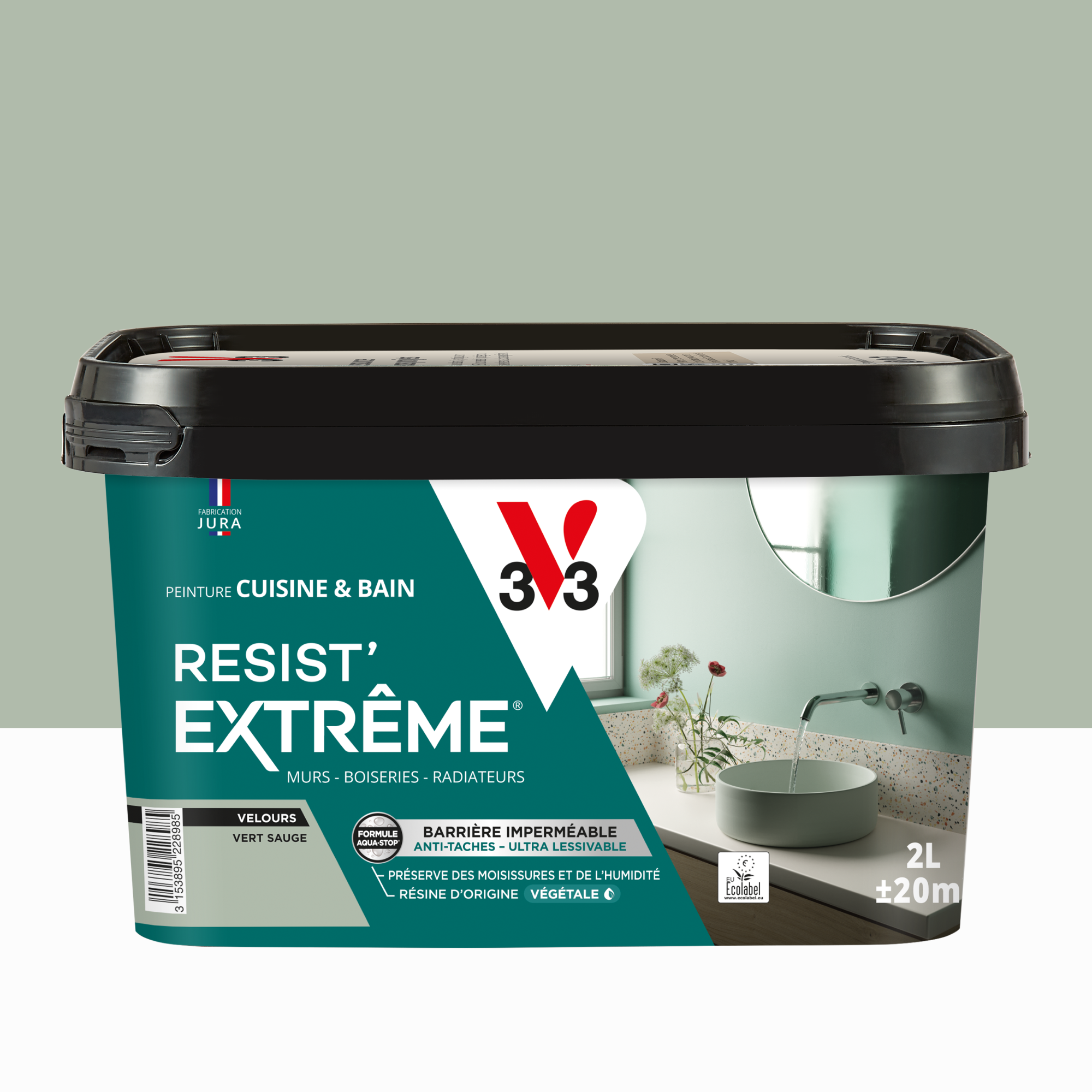 Peinture mur vert sauge velours V33 Resist extrême cuisine et bain 2l ...